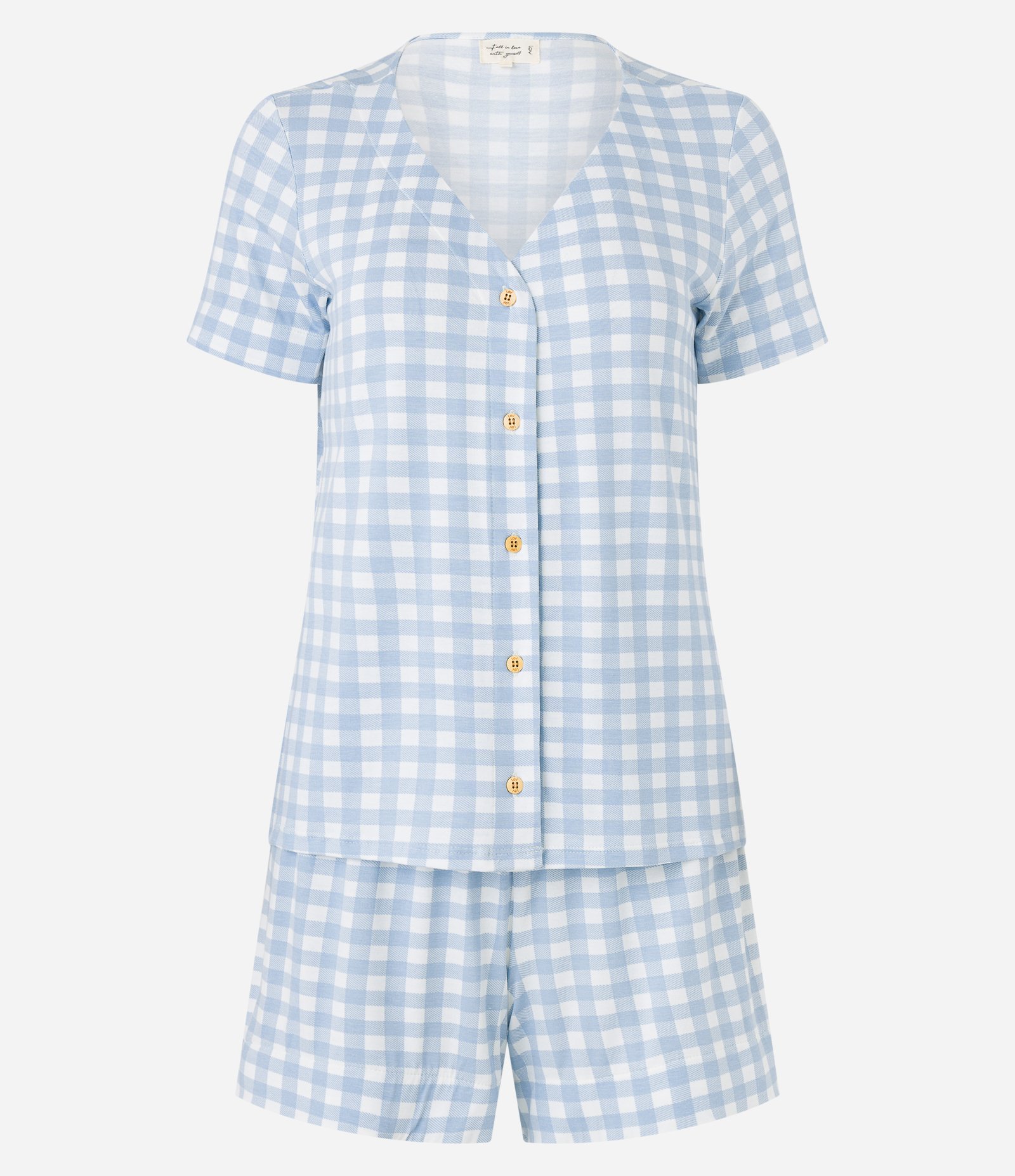 Pijama Short Doll em Viscose com Botões e Estampa Xadrez Azul