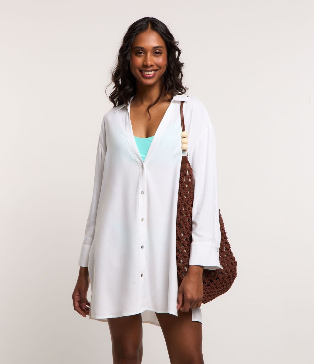 Saída de Praia Camisa em Viscolinho Branco
