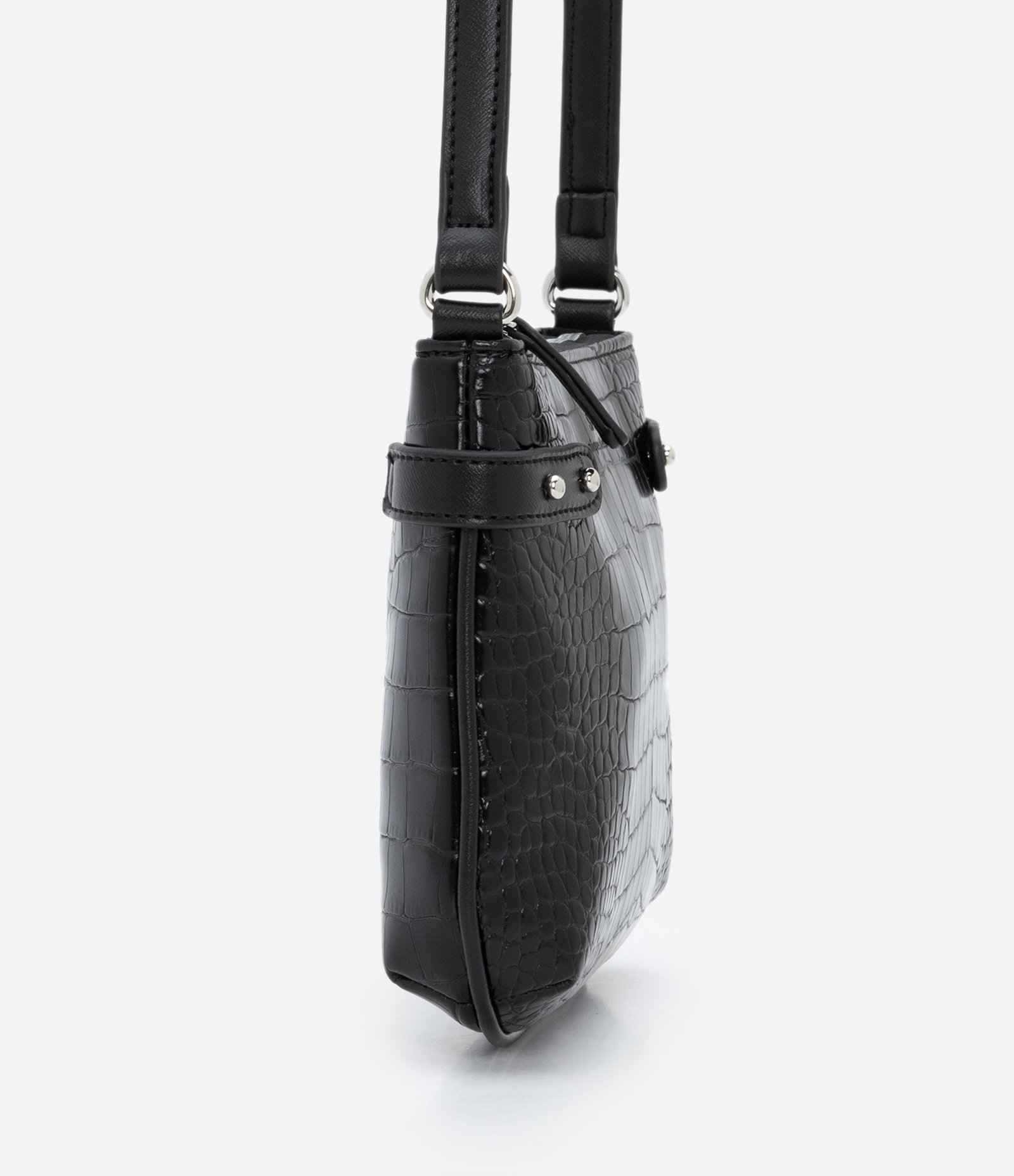 Bolsa Transversal em Pu com Textura Croco Preto