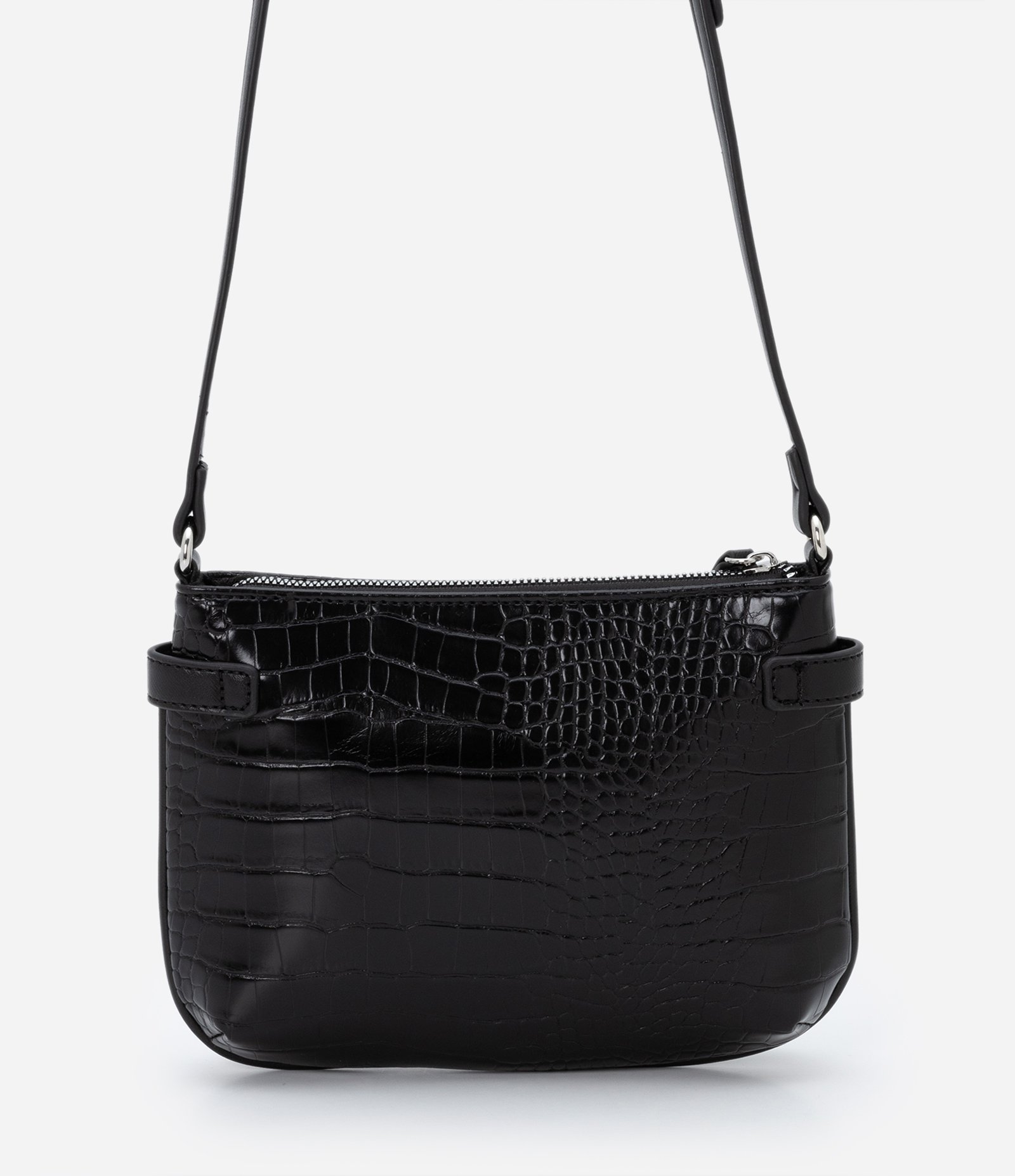 Bolsa Transversal em Pu com Textura Croco Preto