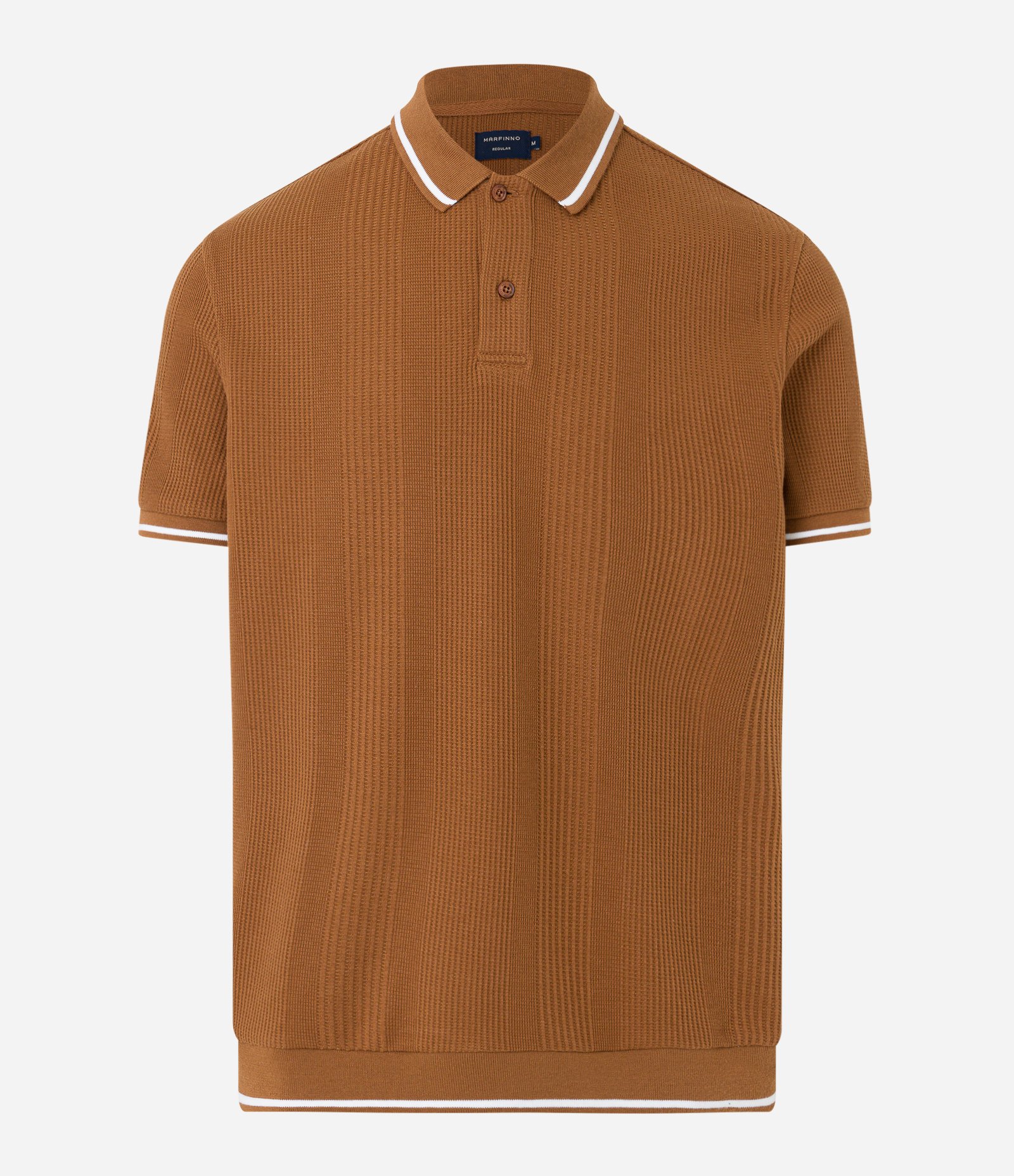 Polo Regular com Textura de Listras e Frisos Contrastantes Marrom
