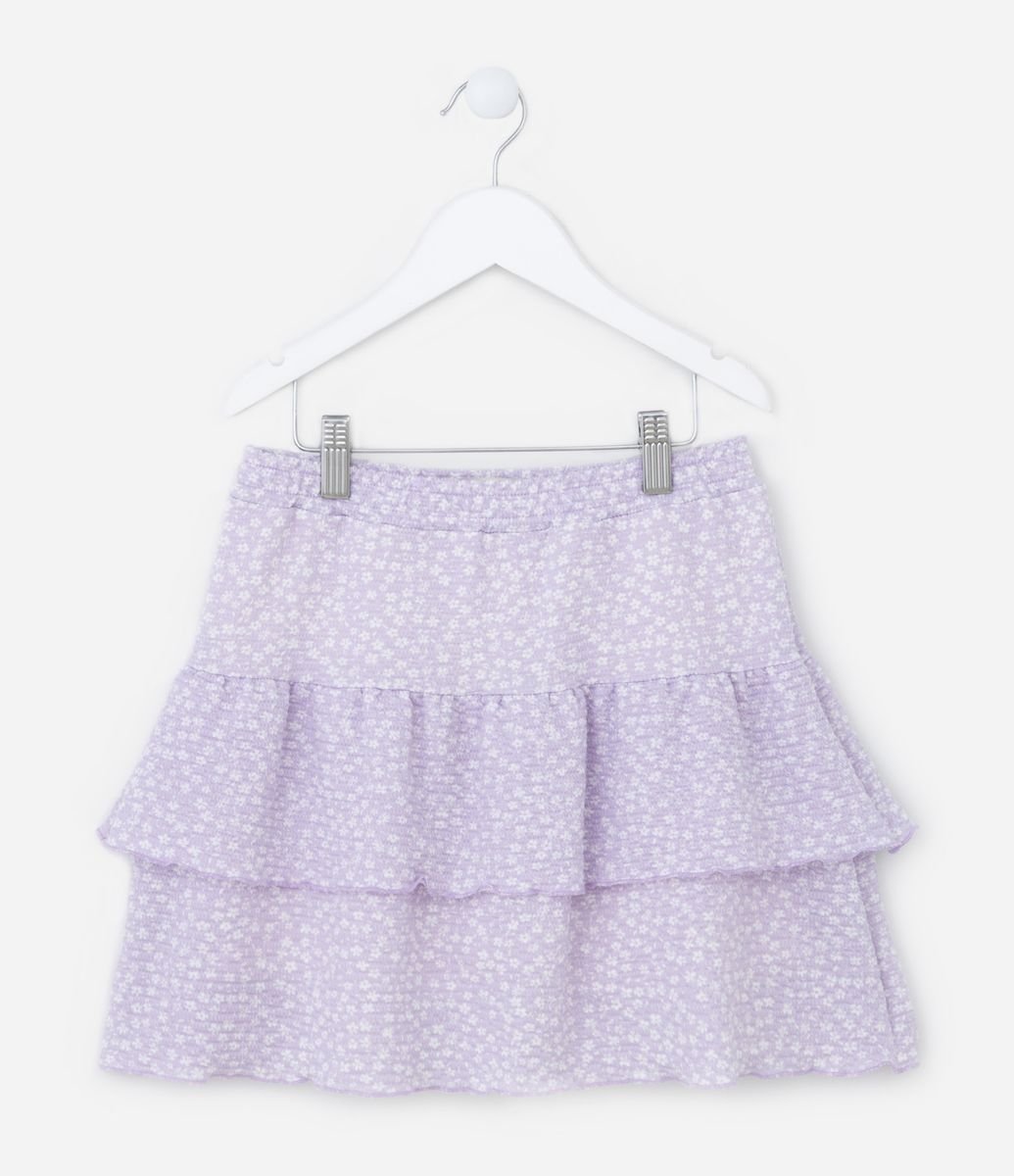 Saia Infantil Texturizada com Estampa Floral Liberty e Babados - Tam 5 ...
