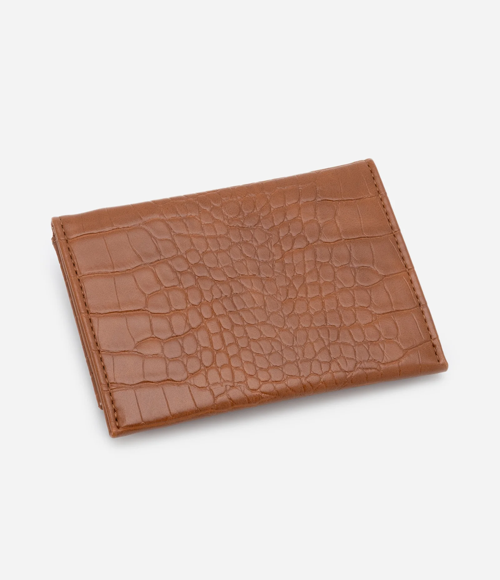 Carteira Envelope Pequena em PU com Textura Croco Marrom Caramelo