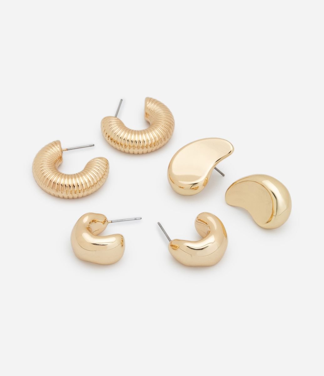 Kit 03 Argolas Pequenas em Metal Modelos Diversos Dourado - Renner