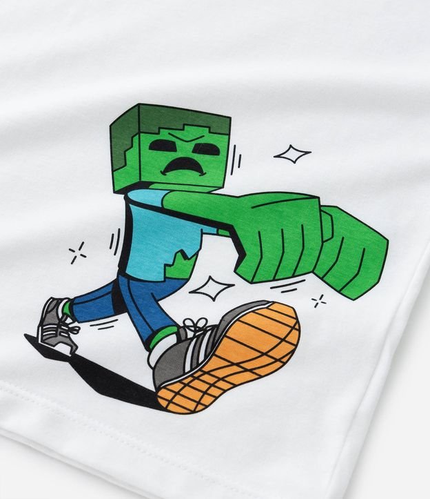 Camiseta Infantil com Estampa Minecraft TNT Zombie - Tam 5 a 14 anos Branco