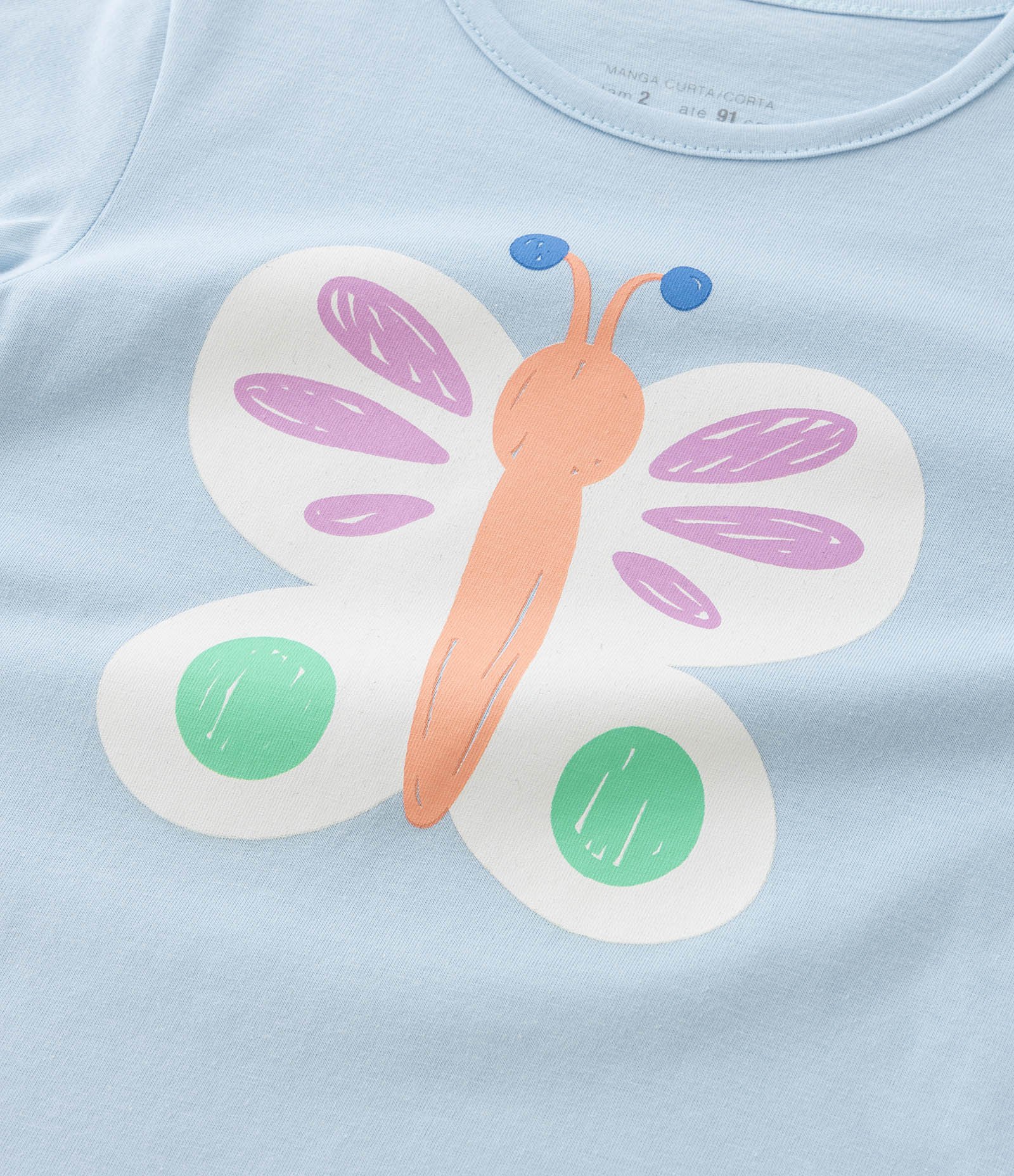 Blusa Infantil em Algodão com Estampa Borboletinha - Tam 1 a 5 Anos Azul