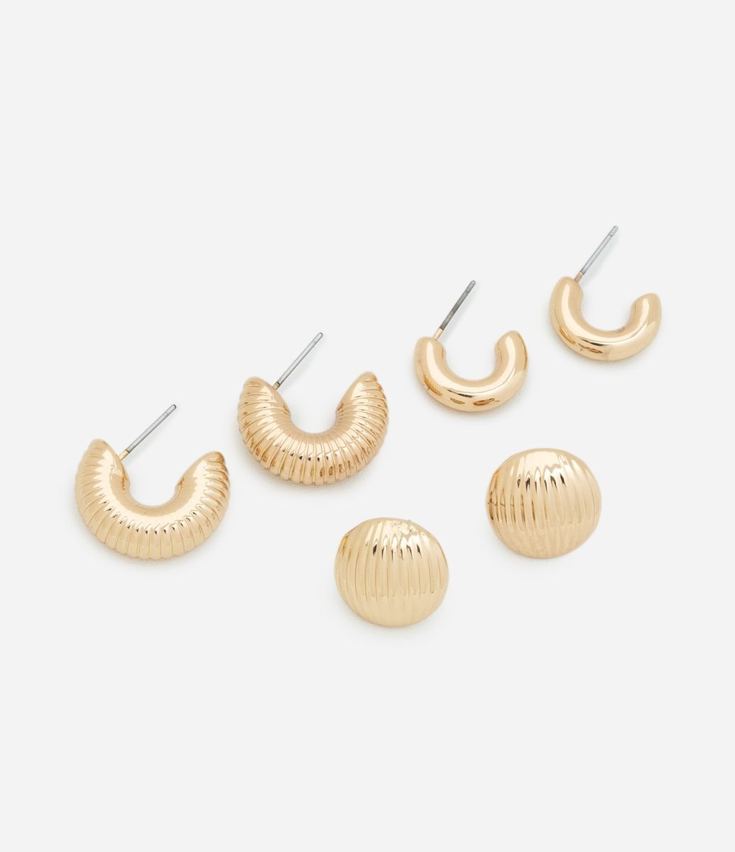 Kit 03 Argolas em Metal Bold e com Texturas Dourado - Renner