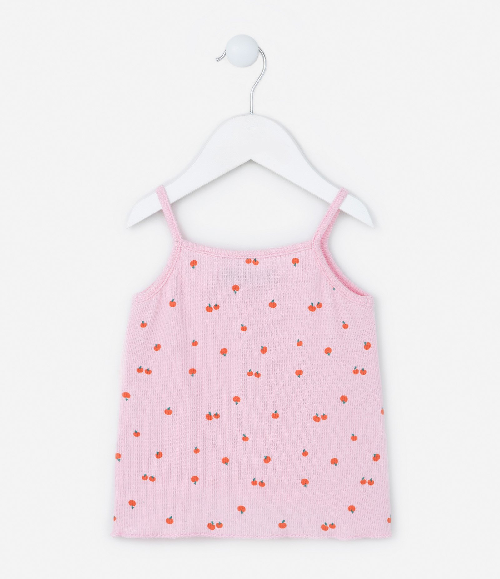 Regata Infantil em Ribana com Estampa Maças - Tam 1 a 5 Anos Rosa