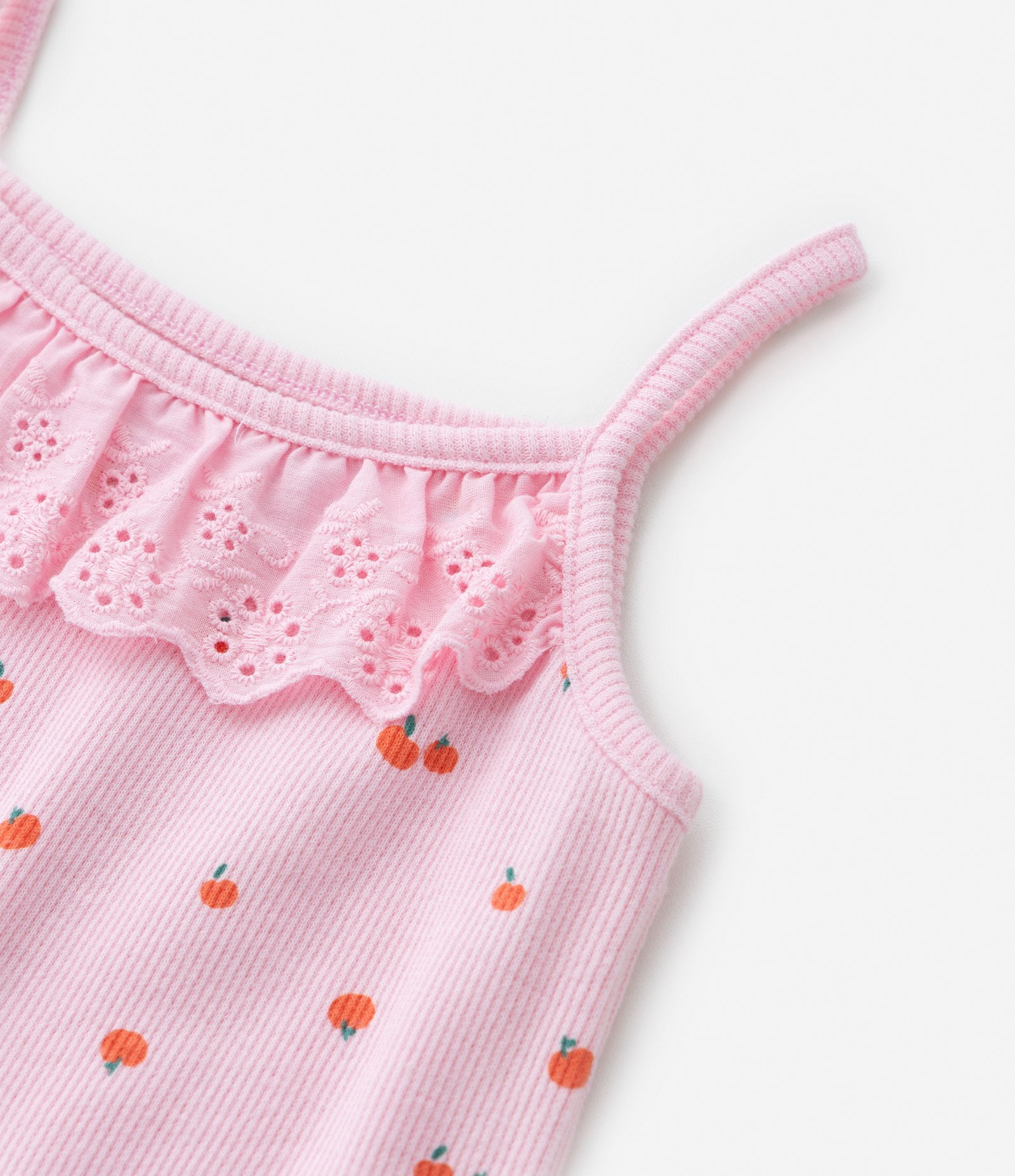 Regata Infantil em Ribana com Estampa Maças - Tam 1 a 5 Anos Rosa