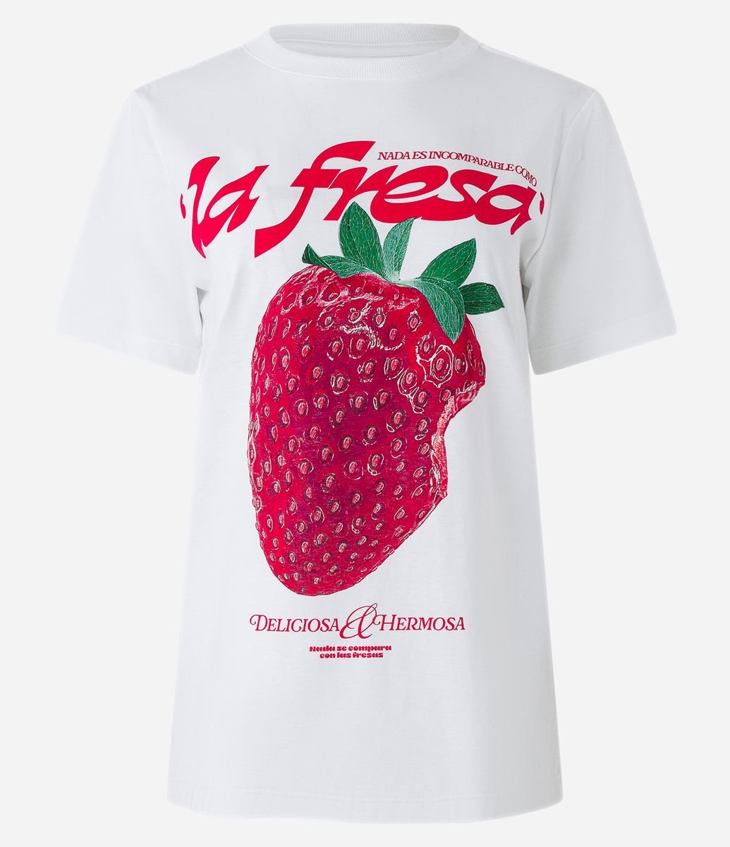 Camiseta em Algodão com Estampa Morango "La Fresa" Branco - Renner