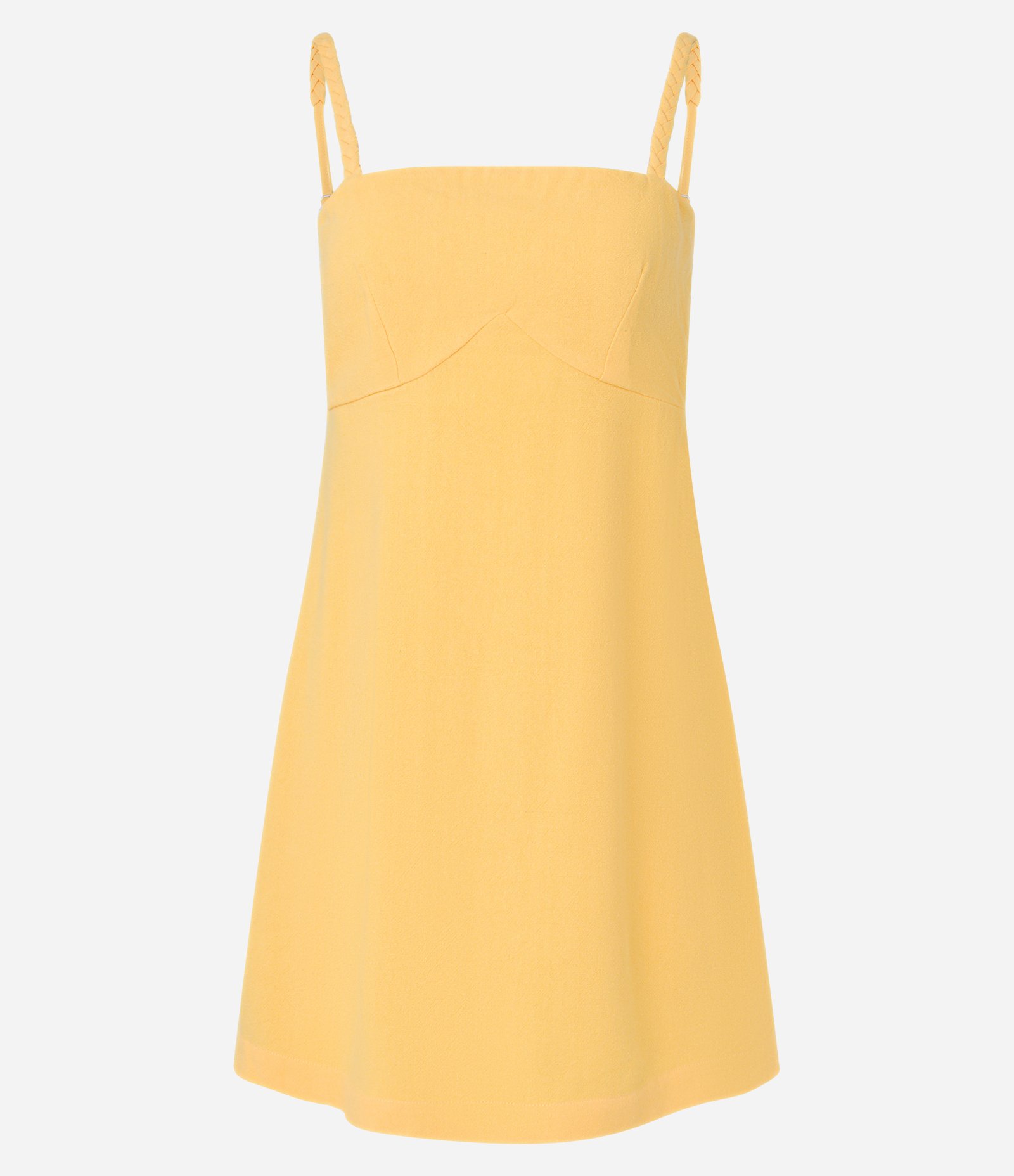 Vestido Curto em Viscose e Linho com Alcinha Trançada Amarelo