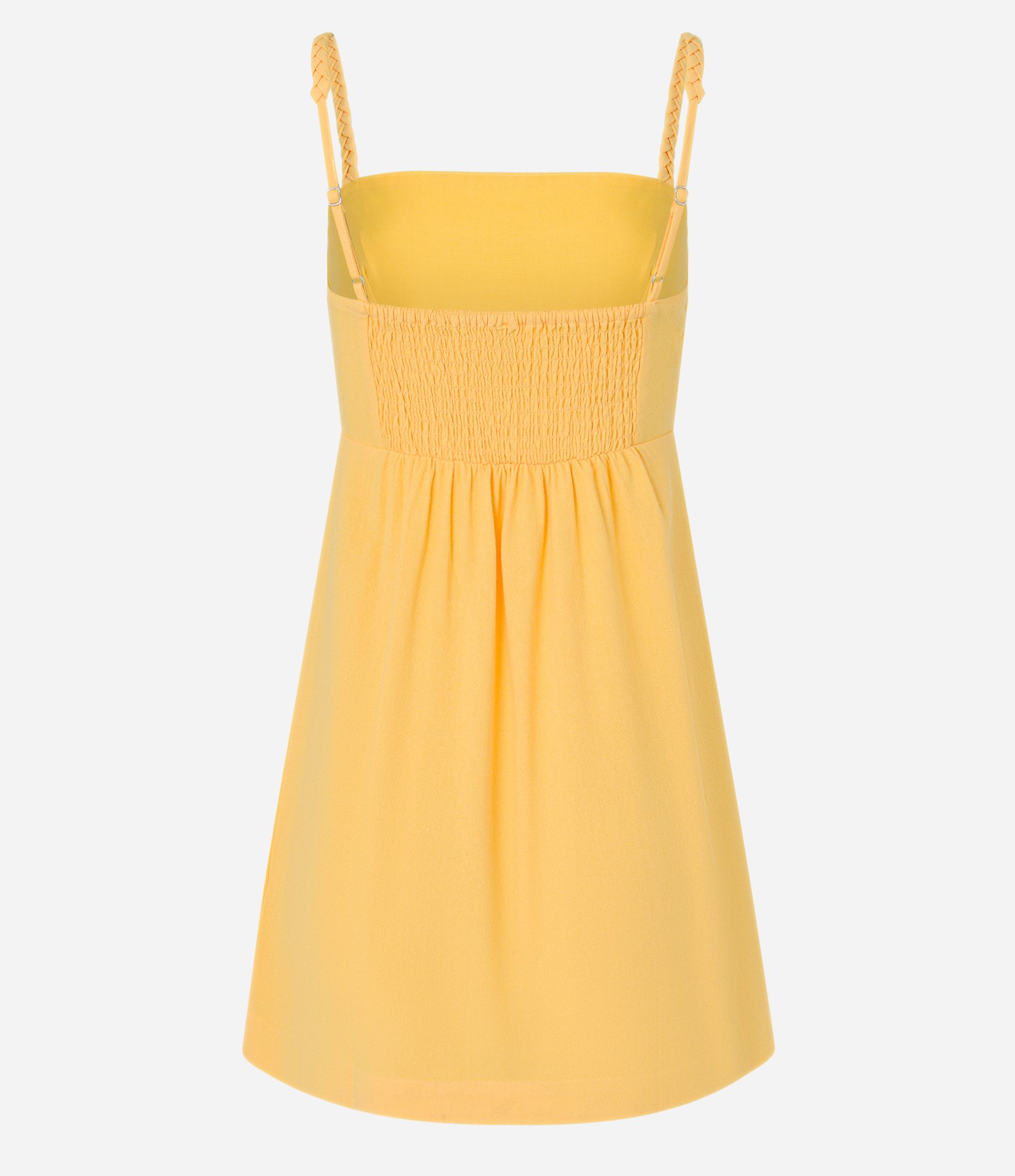 Vestido Curto em Viscose e Linho com Alcinha Trançada Amarelo