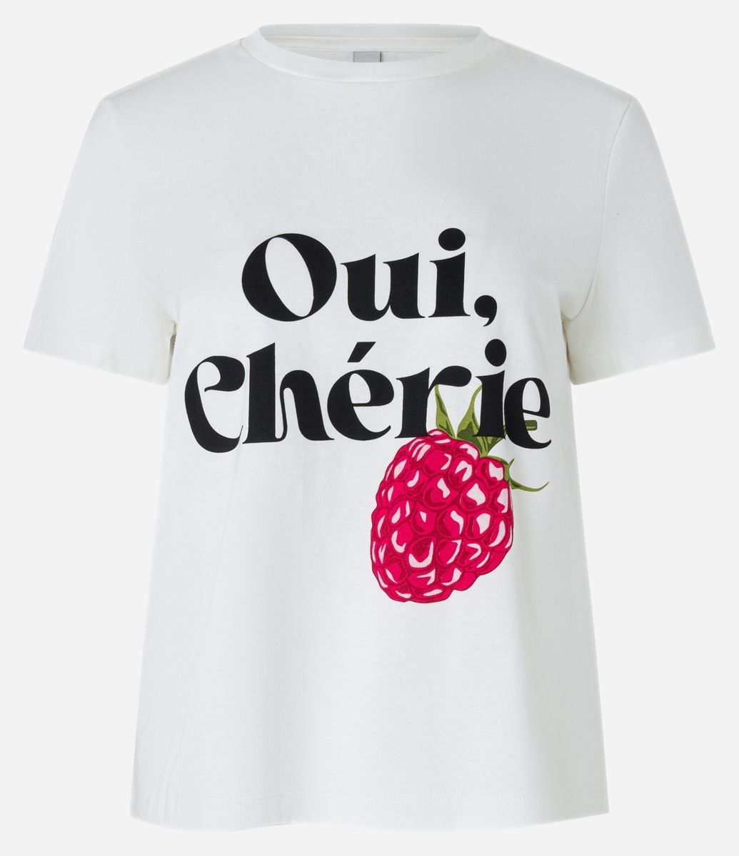 Camiseta em Algodão com Lettering Oui Chérie Branco Neve - Renner
