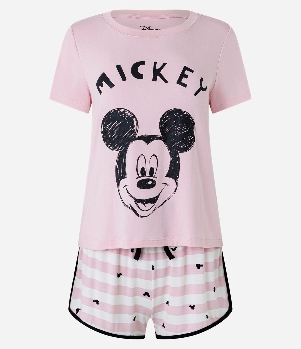 Pijama Short Doll em Viscose Estmapa Mickey Mouse Rosa - Renner