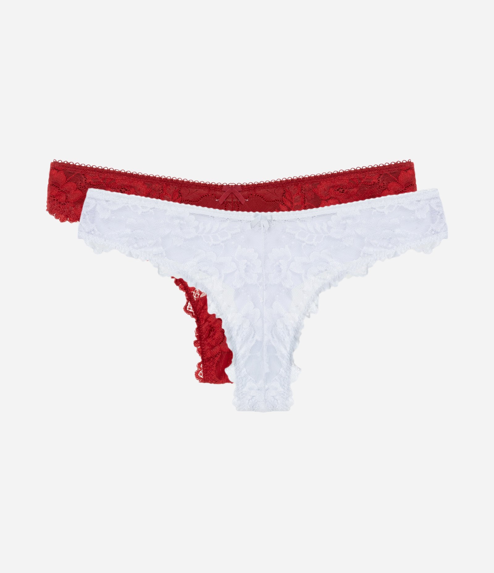Kit 02 Calcinhas Biquíni Fio Duplo Com Renda Floral Branco Vermelho