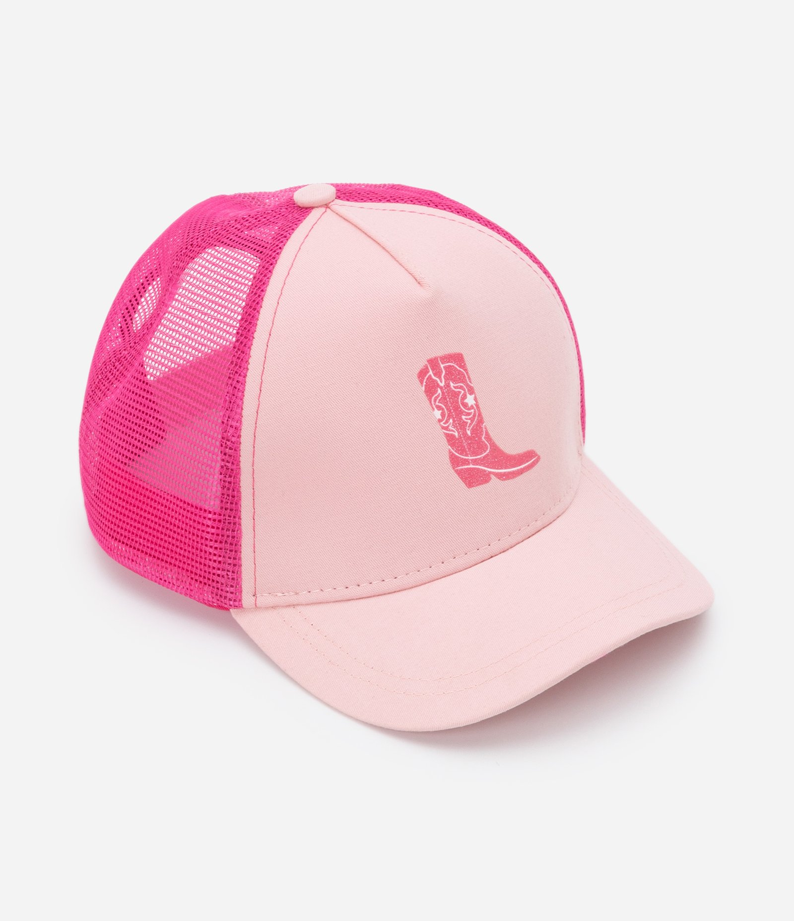 Boné Infantil com Aba Curva e Estampa de Botinha com Glitter - Tam U Rosa