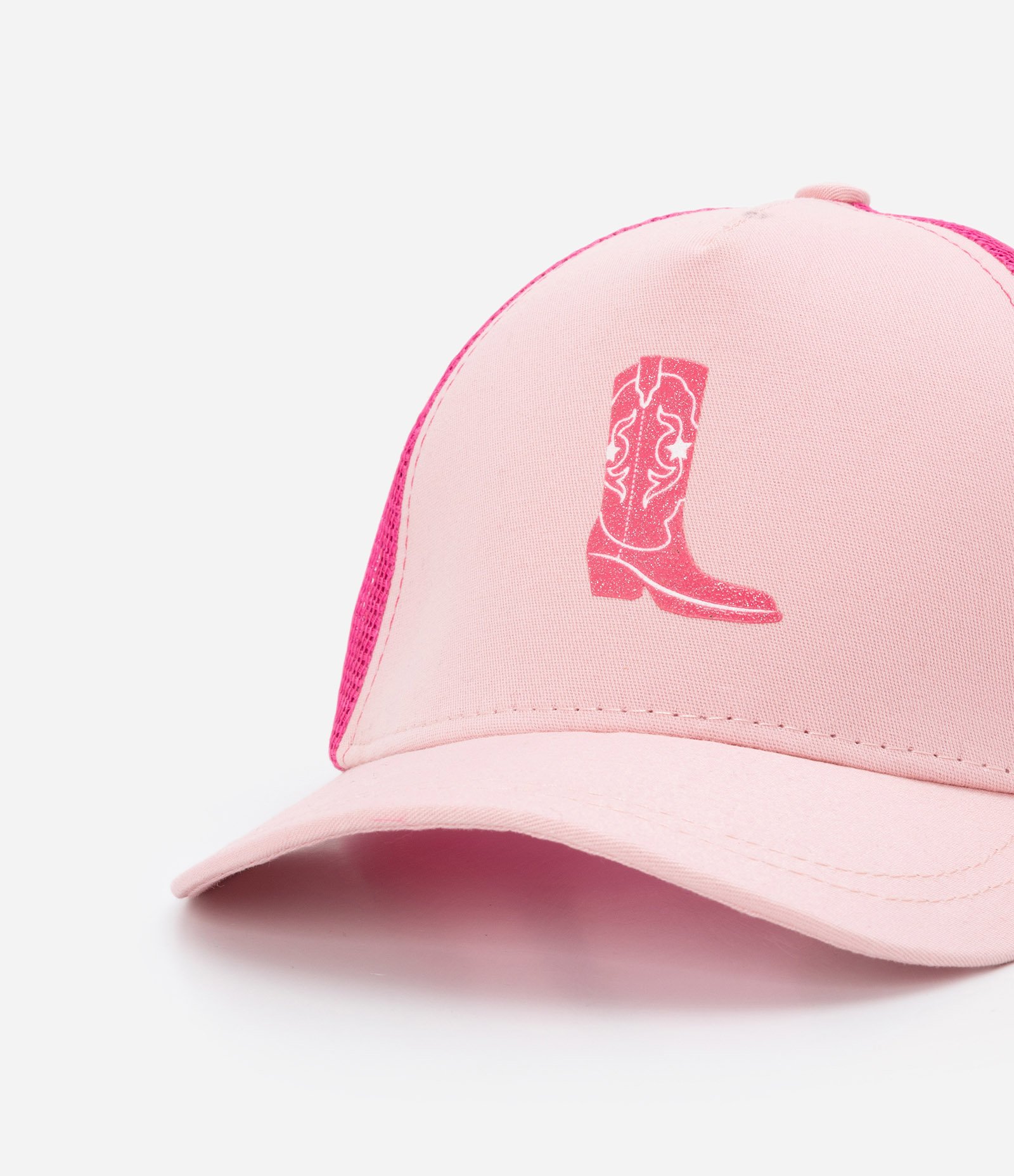 Boné Infantil com Aba Curva e Estampa de Botinha com Glitter - Tam U Rosa