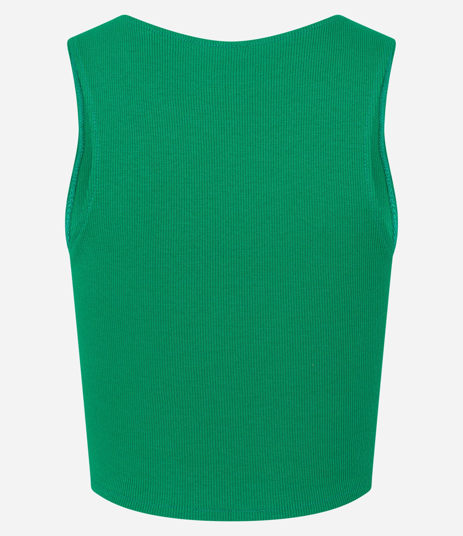Blusa Cropped sem Manga em Algodão com Textura Canelada Verde