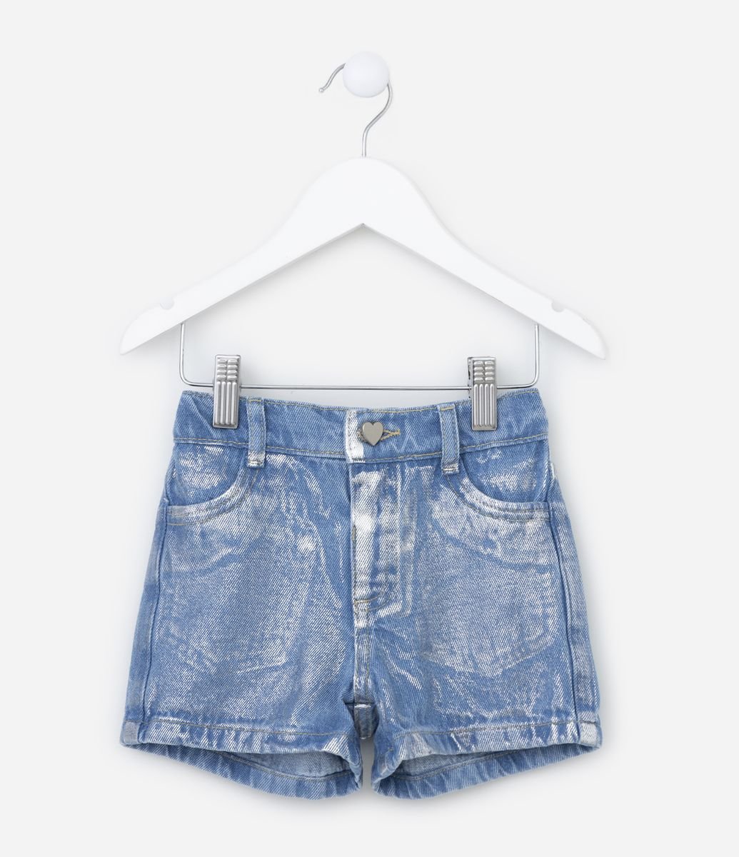 Short Infantil em Jeans com Detalhe em Foil Metalizado - Tam 1 a 5 Anos ...
