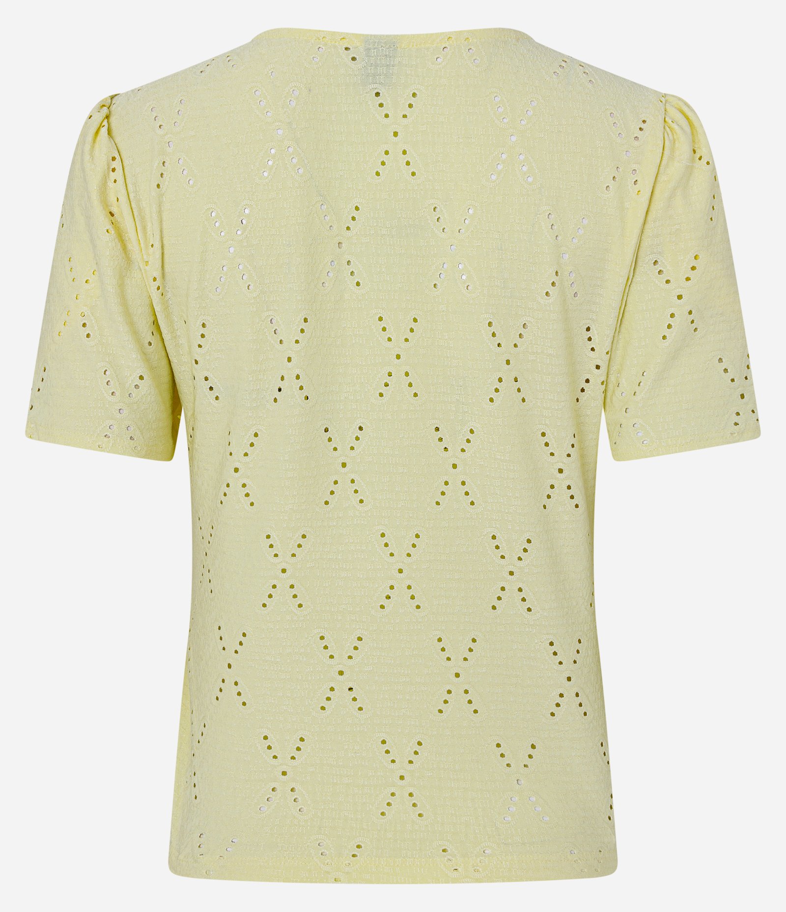 Blusa em Laise com Manga Bufante e Detalhe Sobreposto Amarelo
