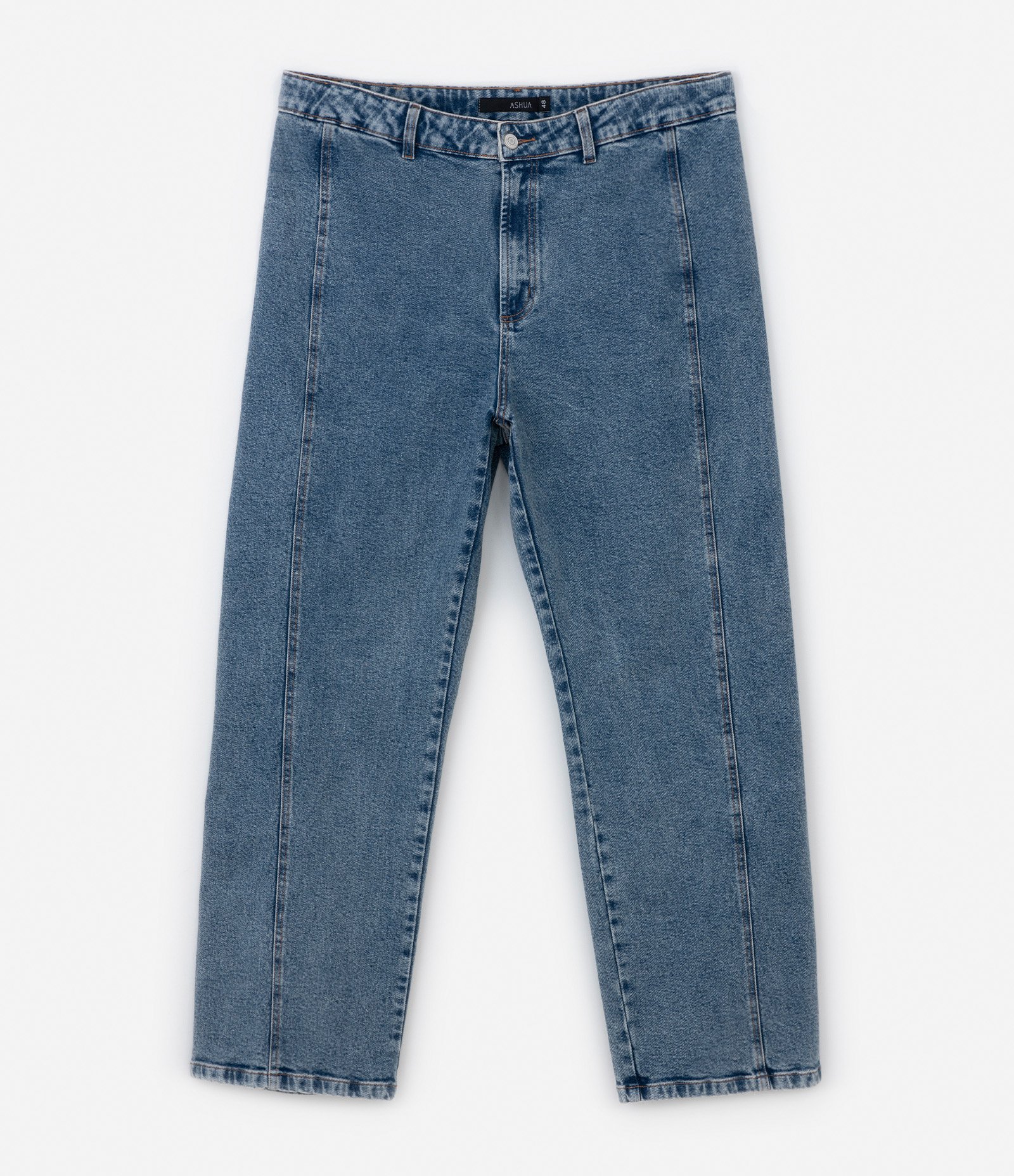 Calça Reta Em Jeans Com Recorte Frontal Curve And Plus Size Azul