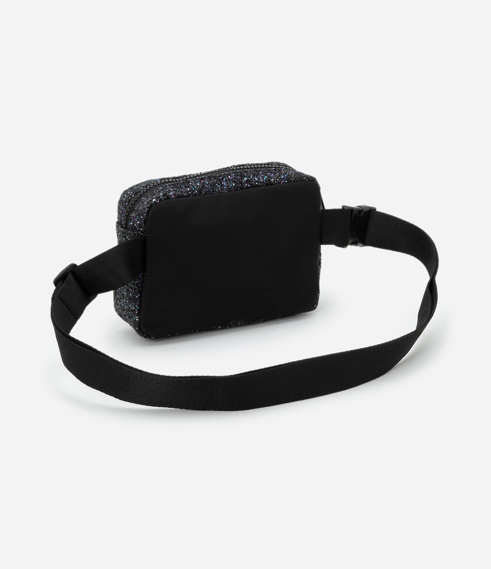Pochete Pequena com Glitter Bolso Frontal e Alça com Gorgorão Preto