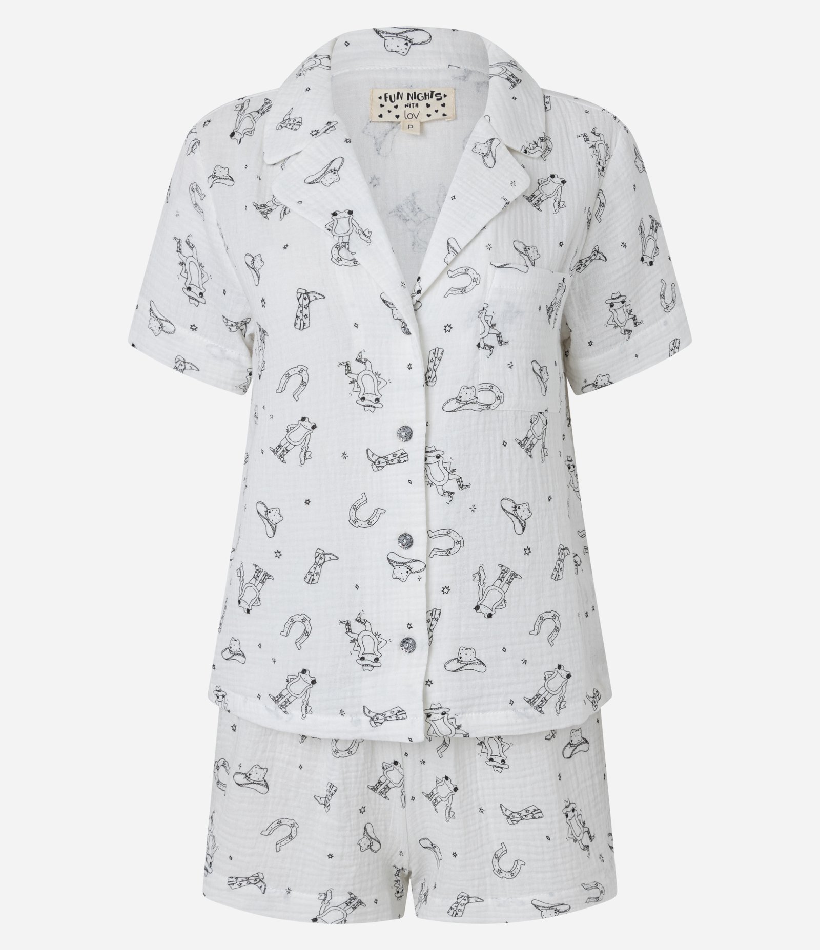 Pijama Short Doll Texturizado Manga Curta em Algodão com Estampa de ...