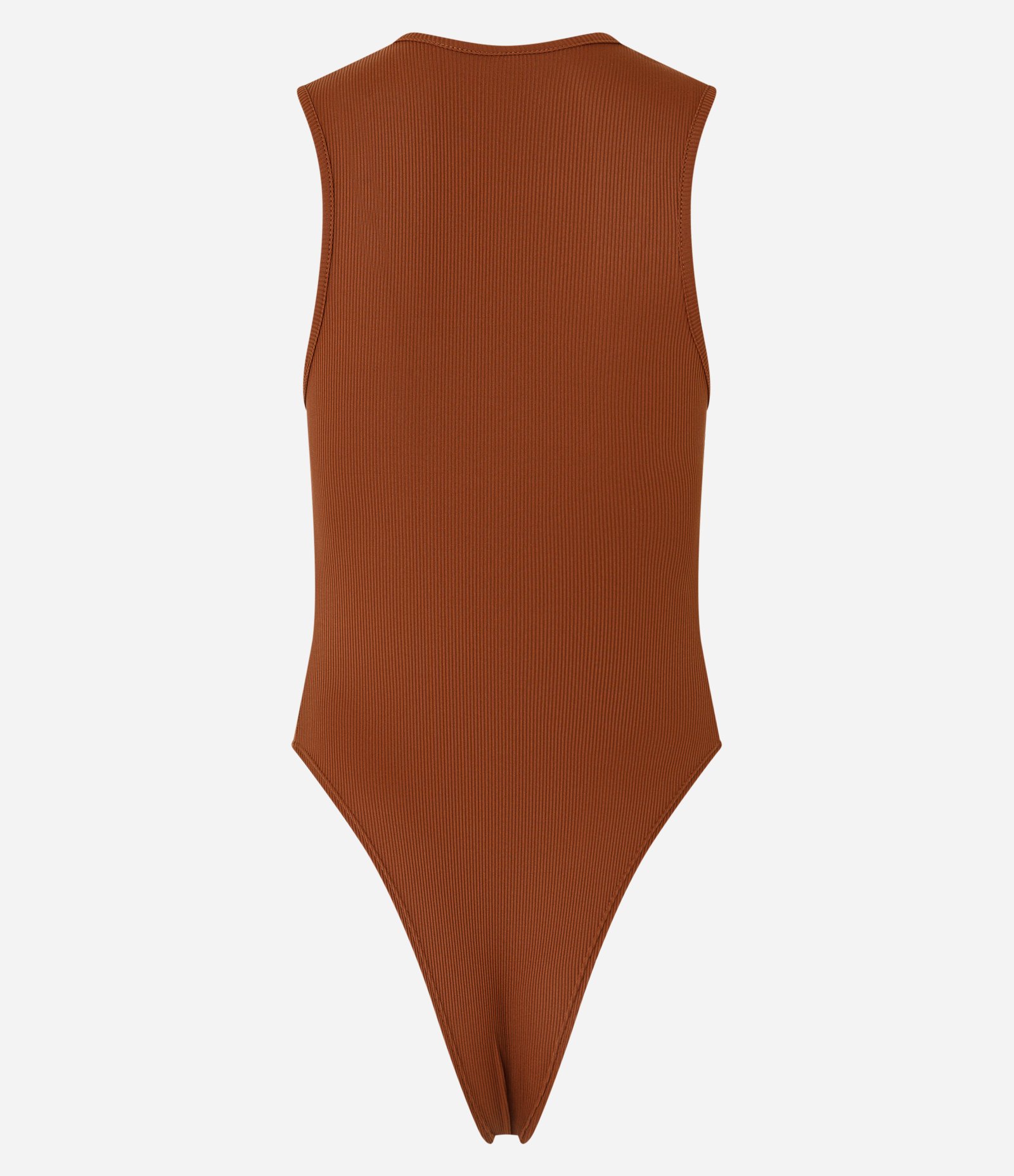 Body sem Manga em Ribana de Poliamida Marrom Caramelo