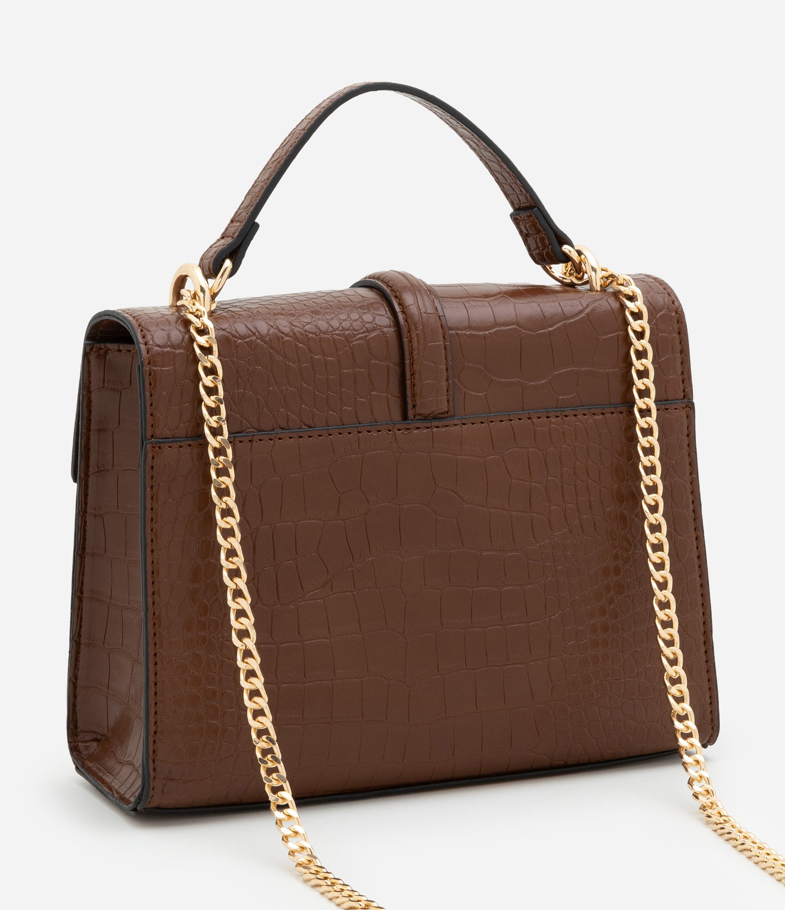 Bolsa Shoulder em PU com Lapela Envelope e Textura Croco Marrom