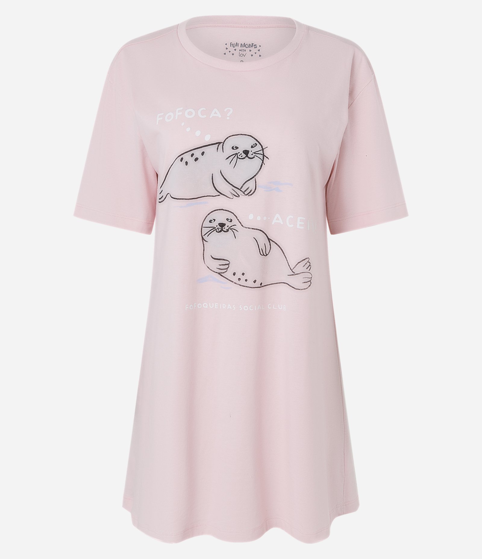 Camisola Curta em Algodão e Estampa Foca Fofoca Rosa