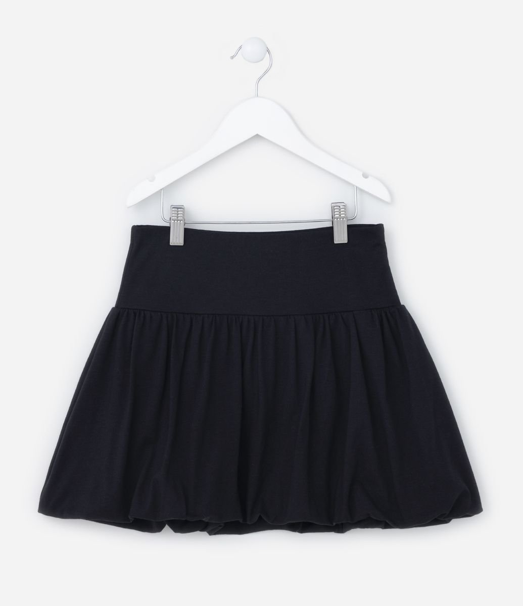 Saia Balonê Infantil com Cós Largo -Tam 5 a 14 Anos Preto