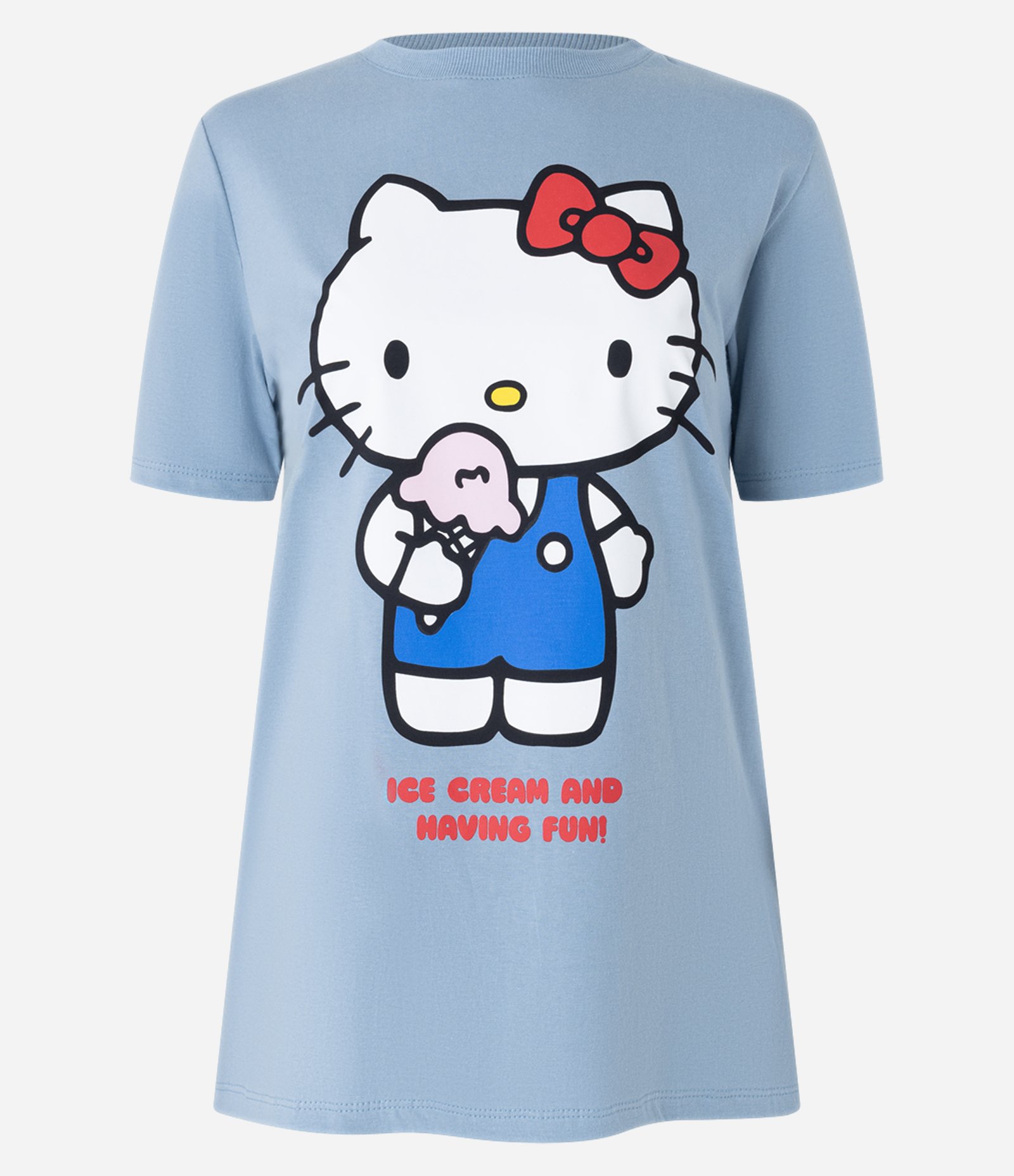Camiseta Alongada em Algodão com Estampa Hello Kitty Azul