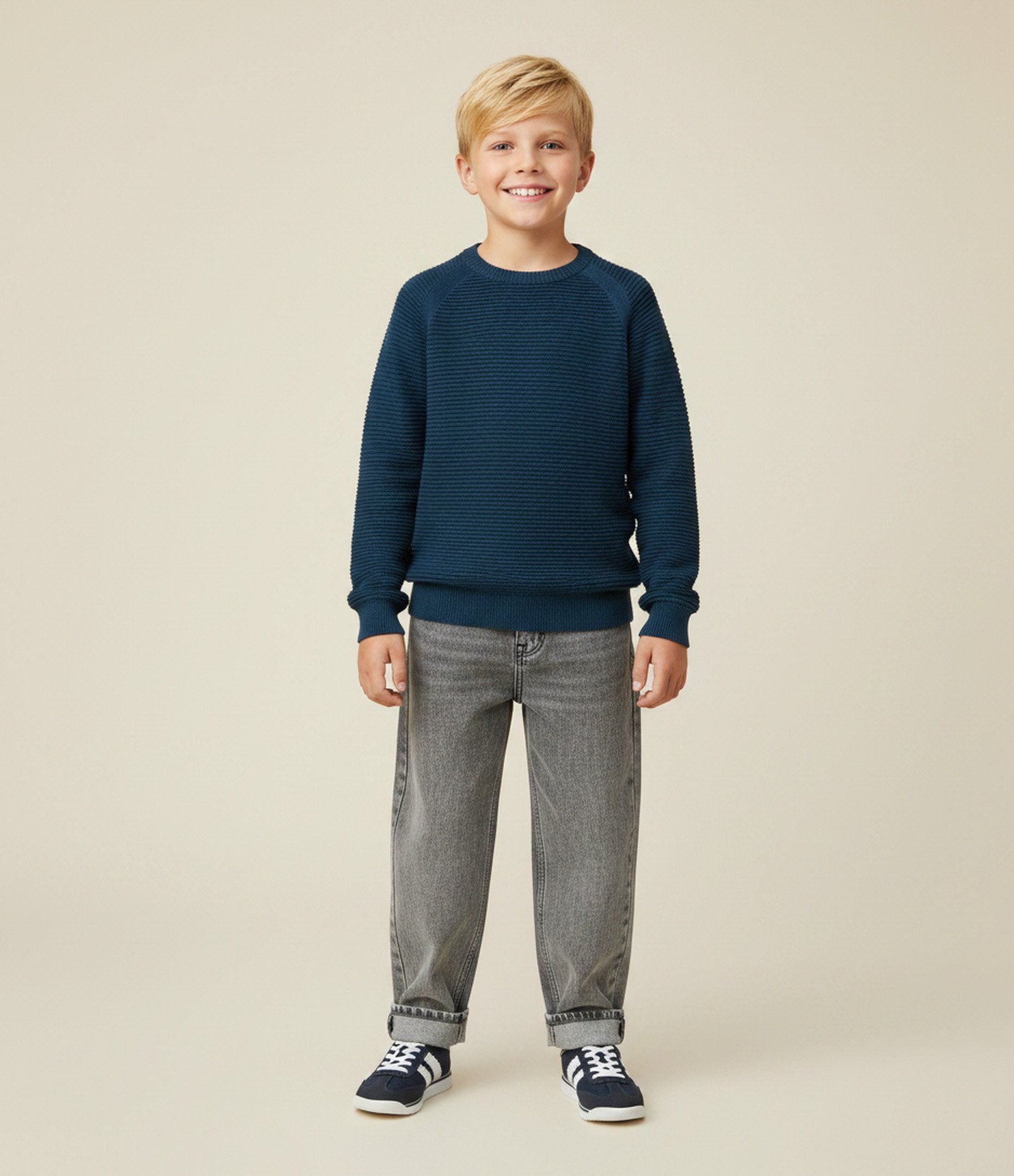 Blusão Infantil Canelado com Cava Raglan - Tam 5 a 14 Anos Azul Escuro