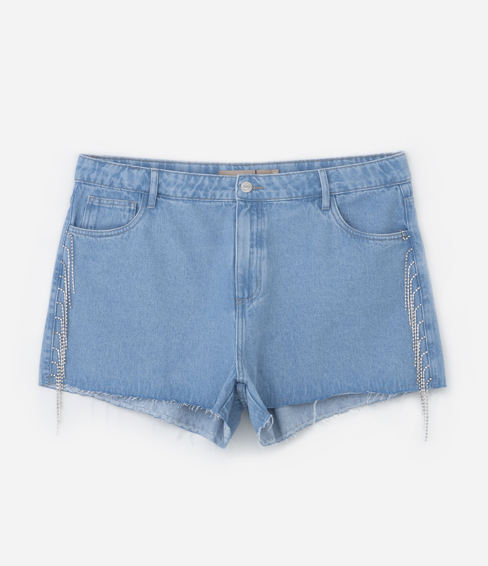 Short Jeans com Franjas de Strass Curve & Plus Size Azul