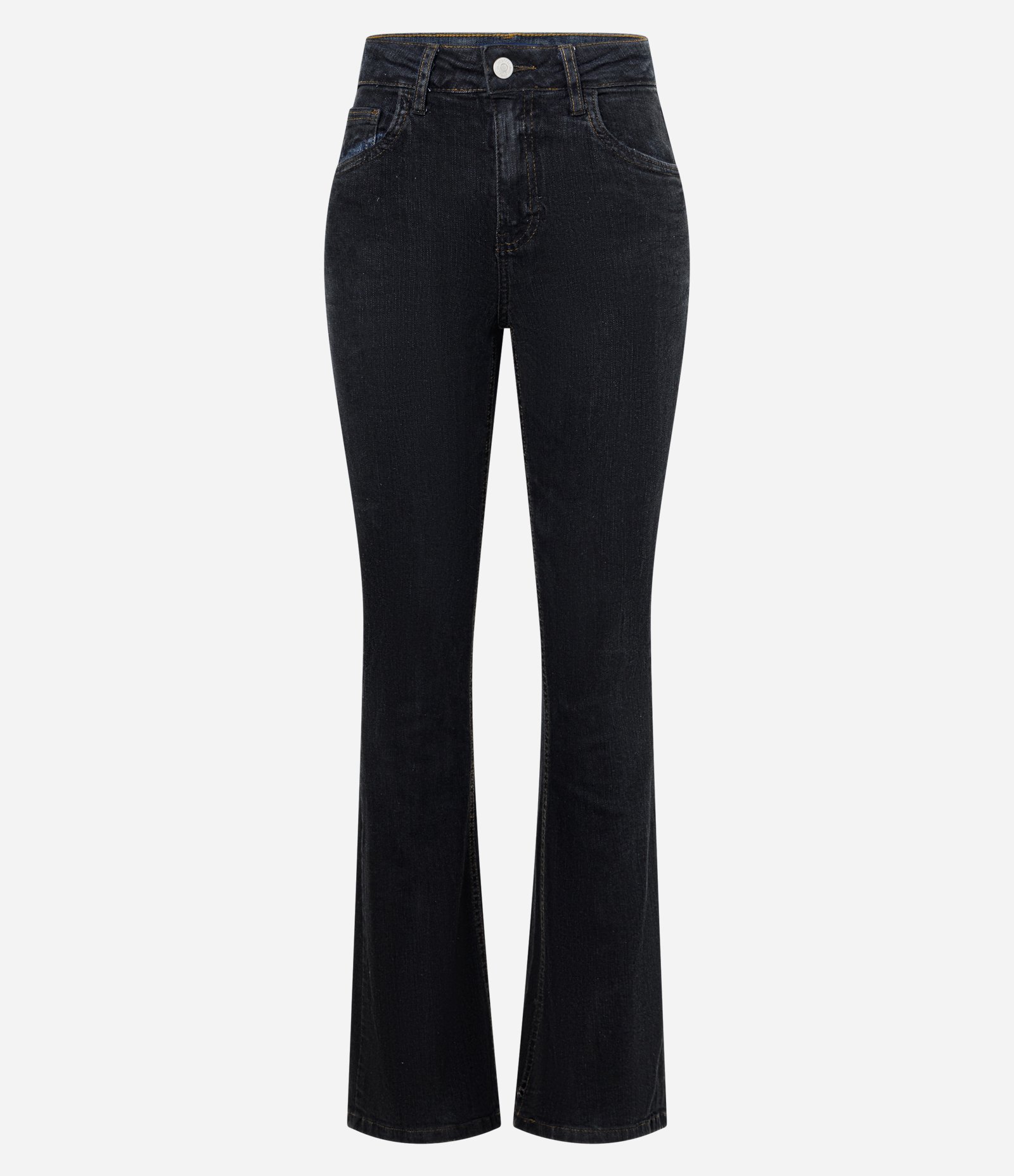 Calça Boot Cut em Jeans Sobretinto com Bolsos Preto