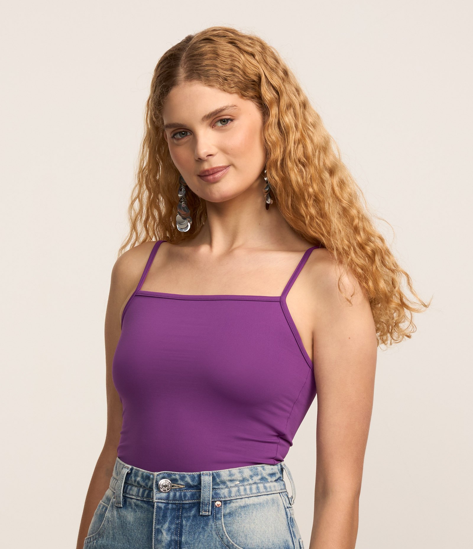 Blusa Cropped de Alcinha em Poliamida Roxo