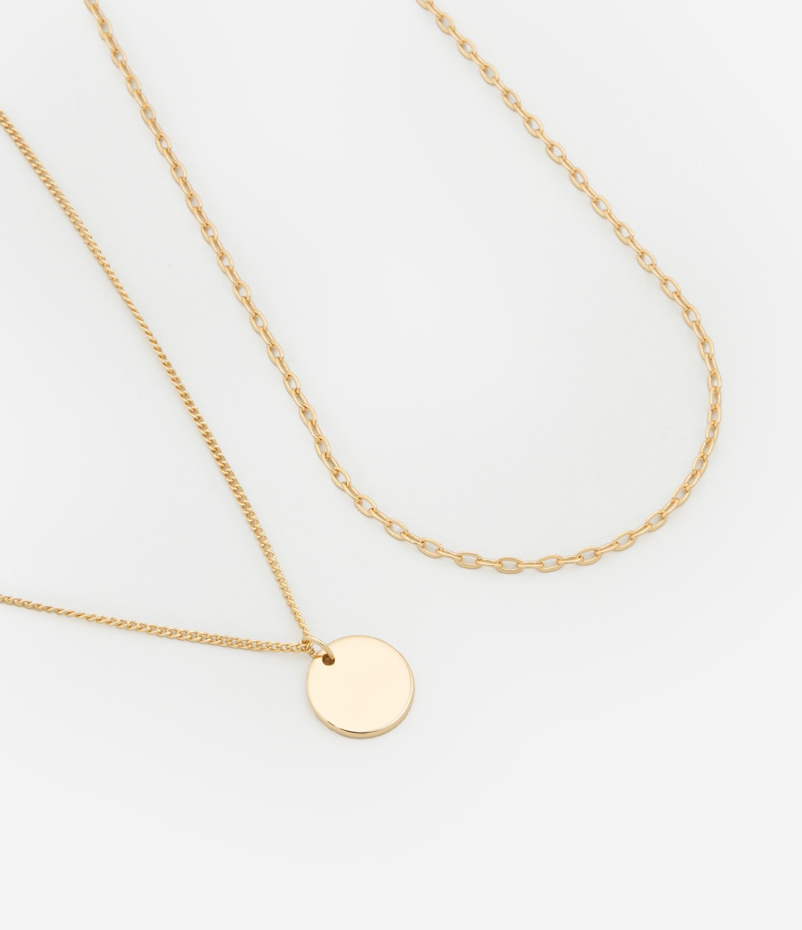 Colar Camadas Folheado em Metal com Pingente Redondo Dourado