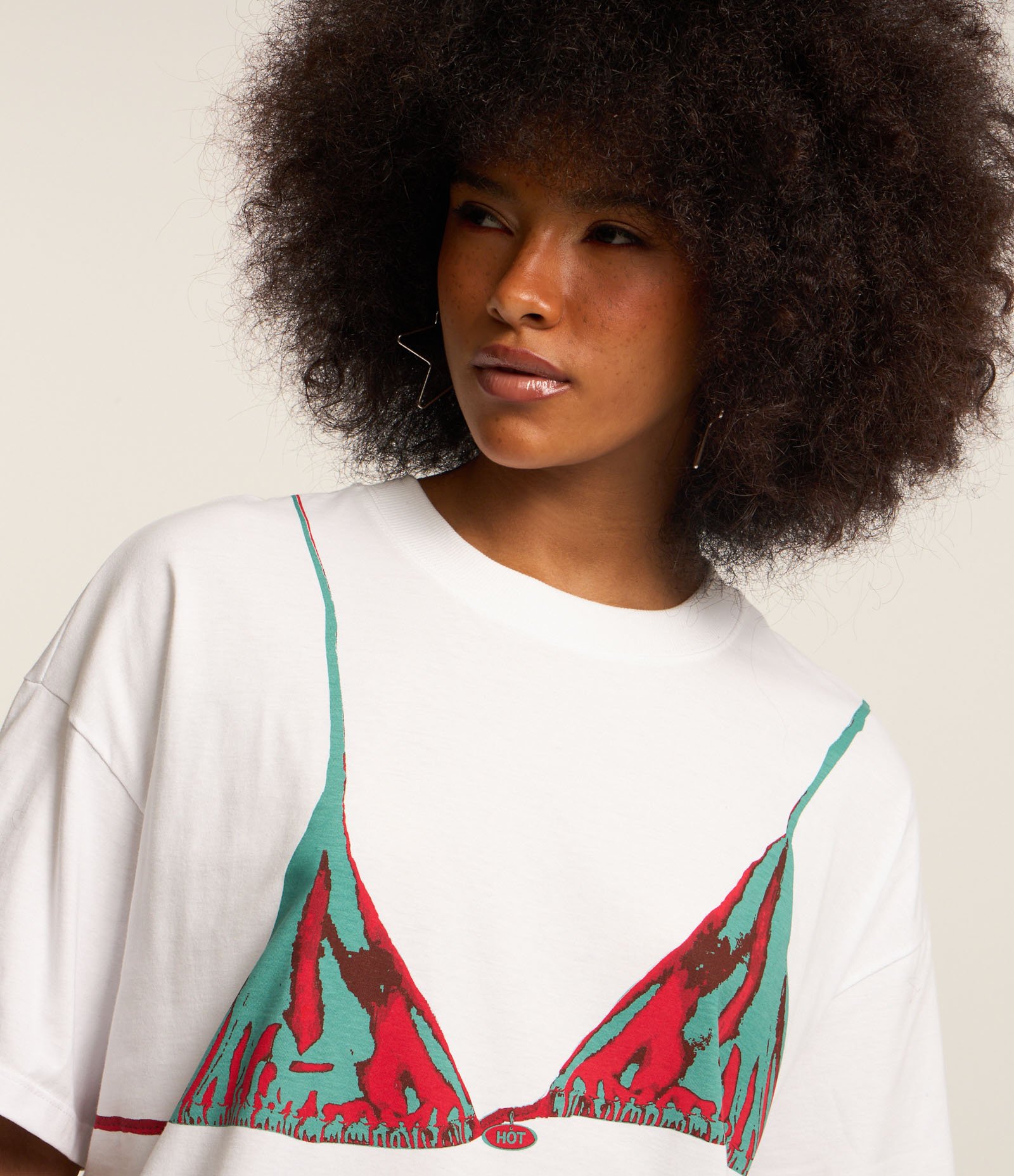 Camiseta Oversized em Algodão com Estampa Top Biquini Branco