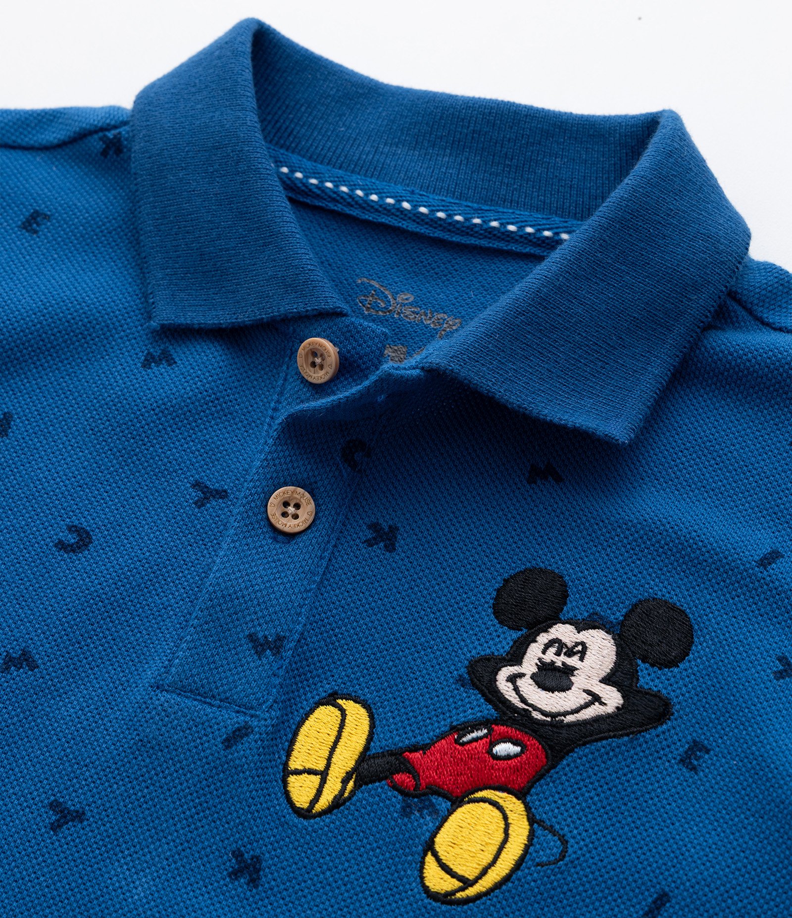 Conjunto Infantil com Bordado do Mickey - Tam 1 a 6 Anos Azul/Bege