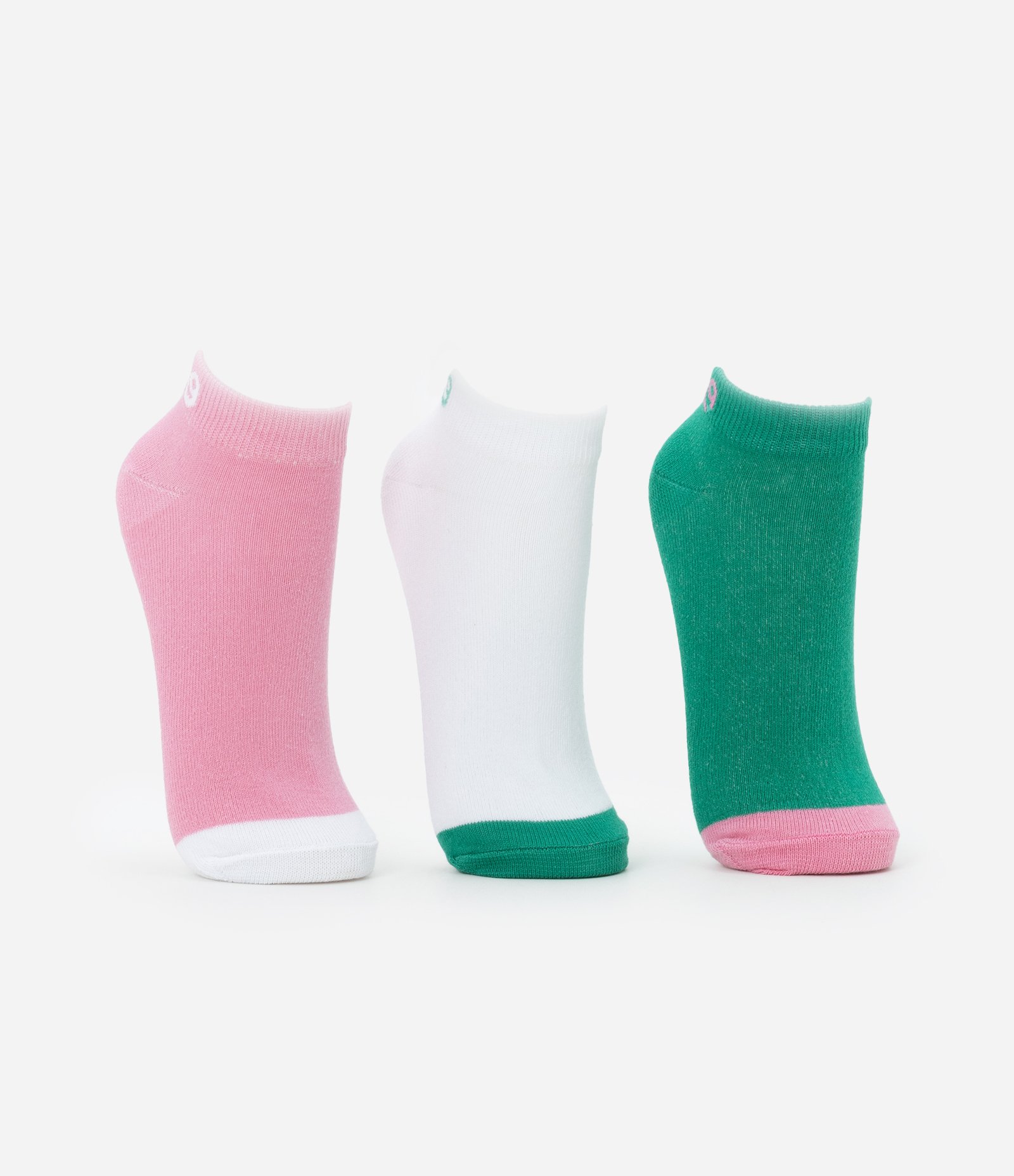 Kit 03 Meias em Algodão com Lettering Mooving Rosa/Branco/Verde