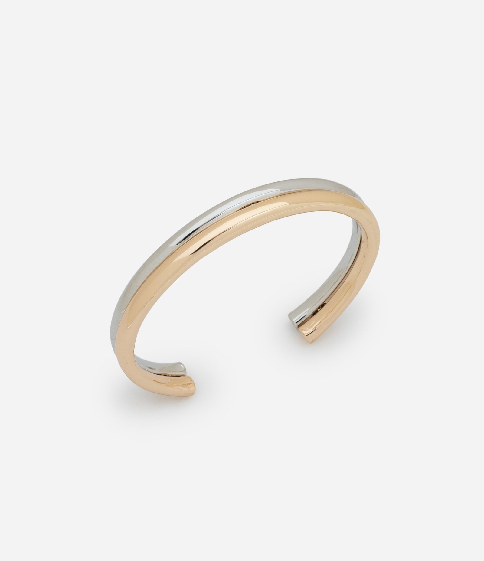 Bracelete Duplo Rígido com Abertura Bicolor Prata/Dourado