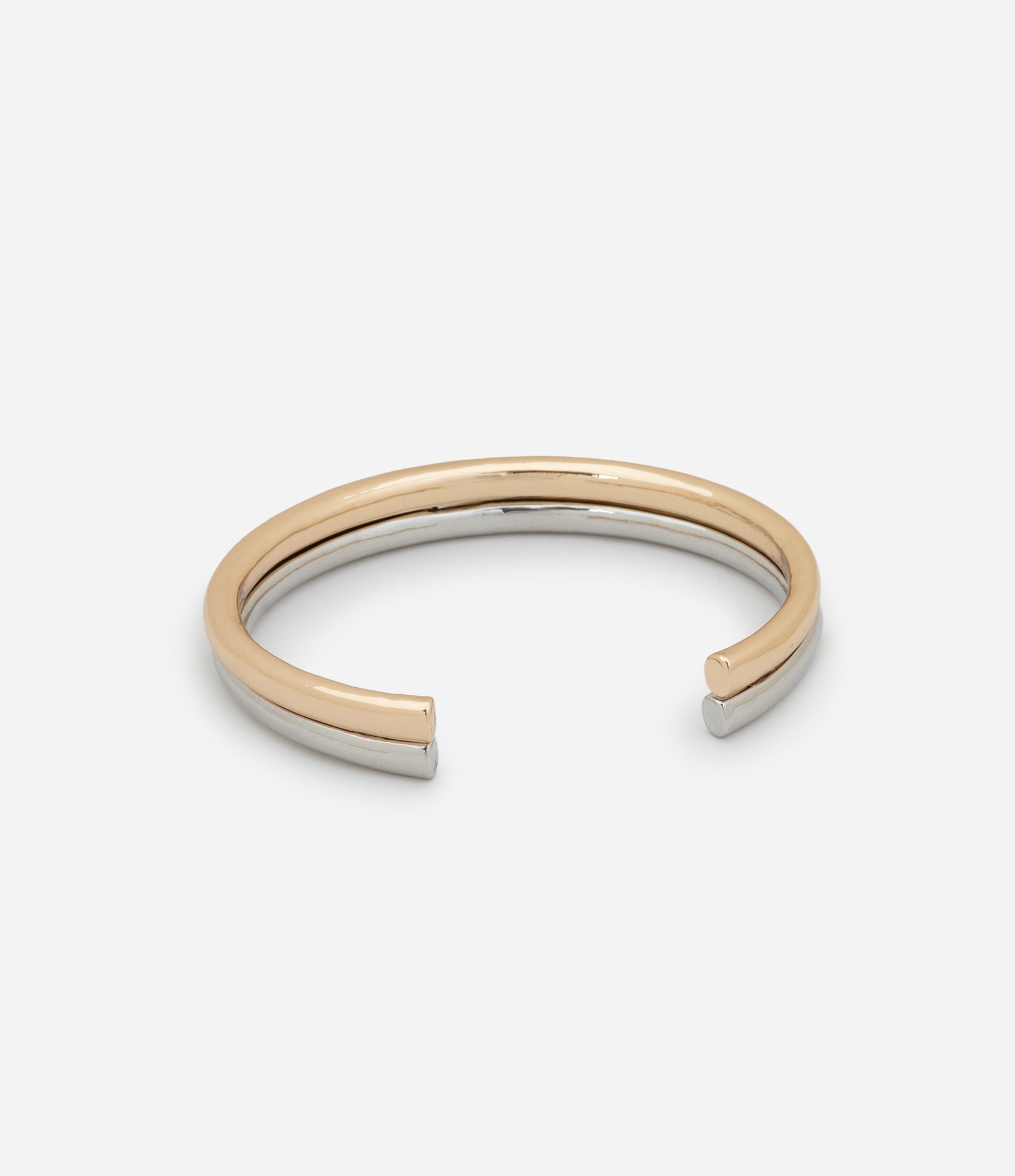 Bracelete Duplo Rígido com Abertura Bicolor Prata/Dourado