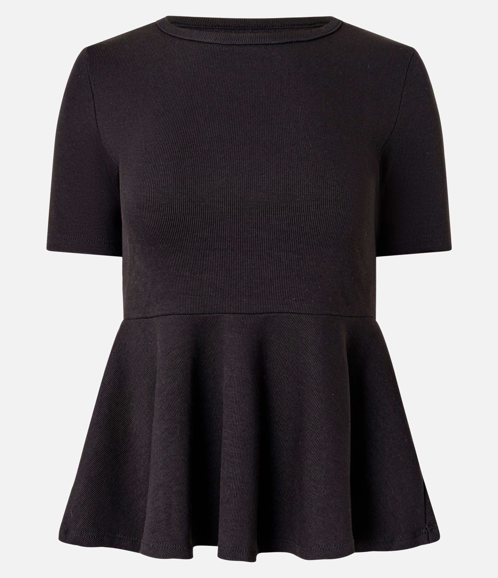 Blusa Peplum em Ribana com Babado na Barra Preto