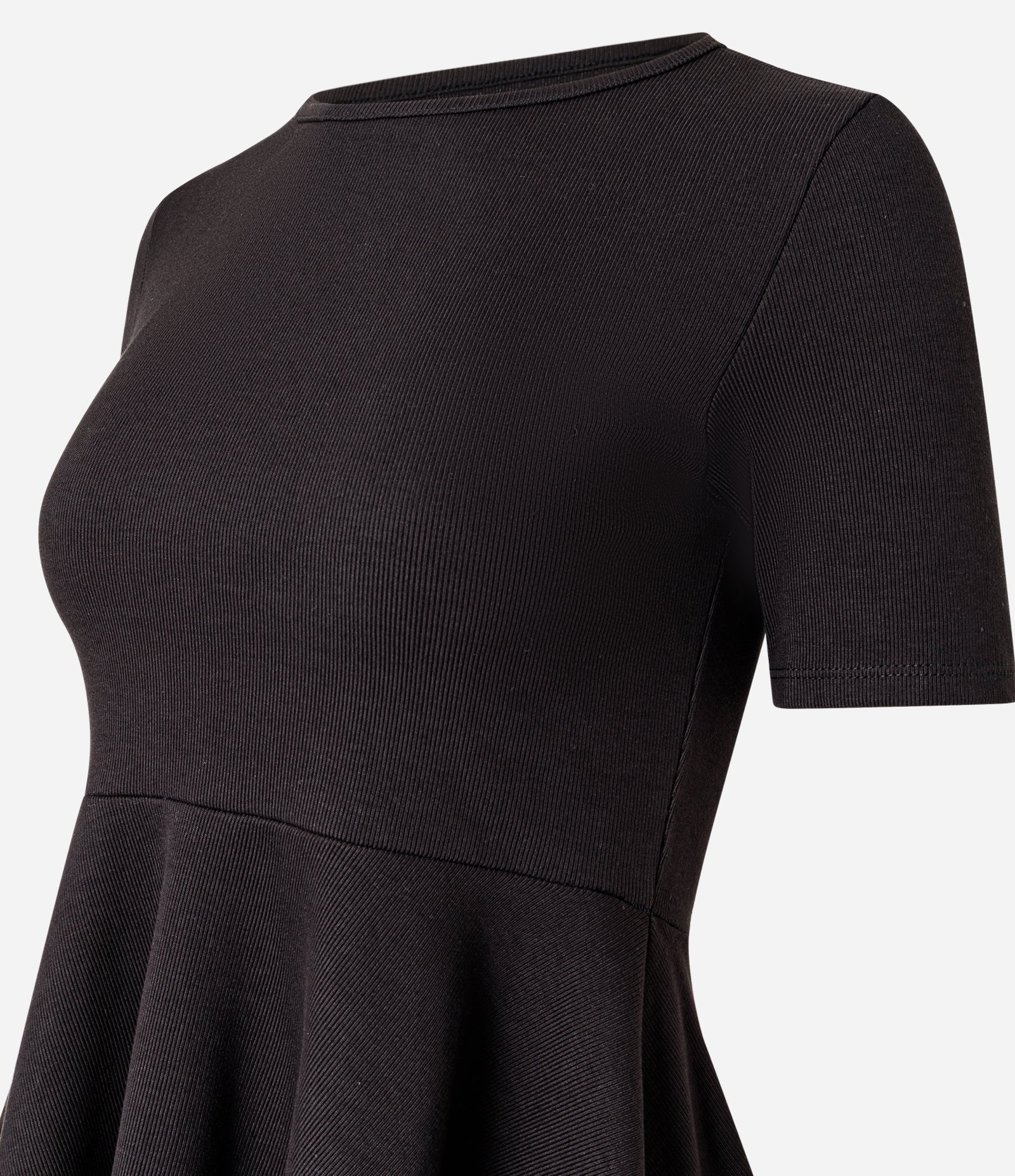 Blusa Peplum em Ribana com Babado na Barra Preto