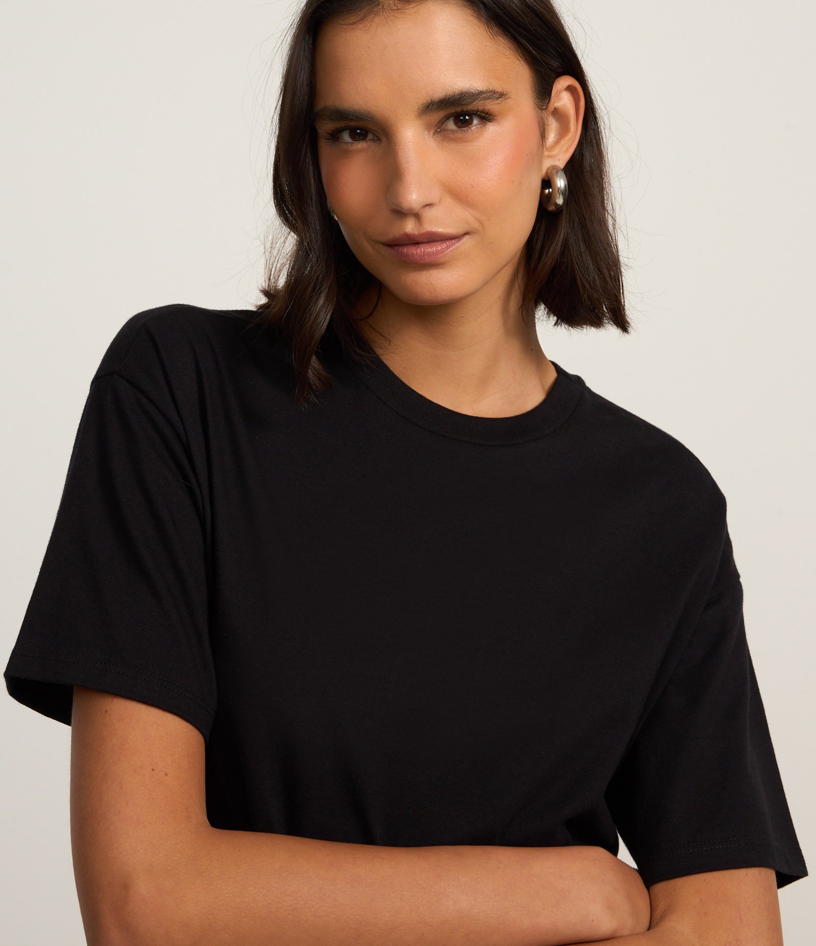 Vestido T-Shirt Midi em Algodão com Fenda Preto