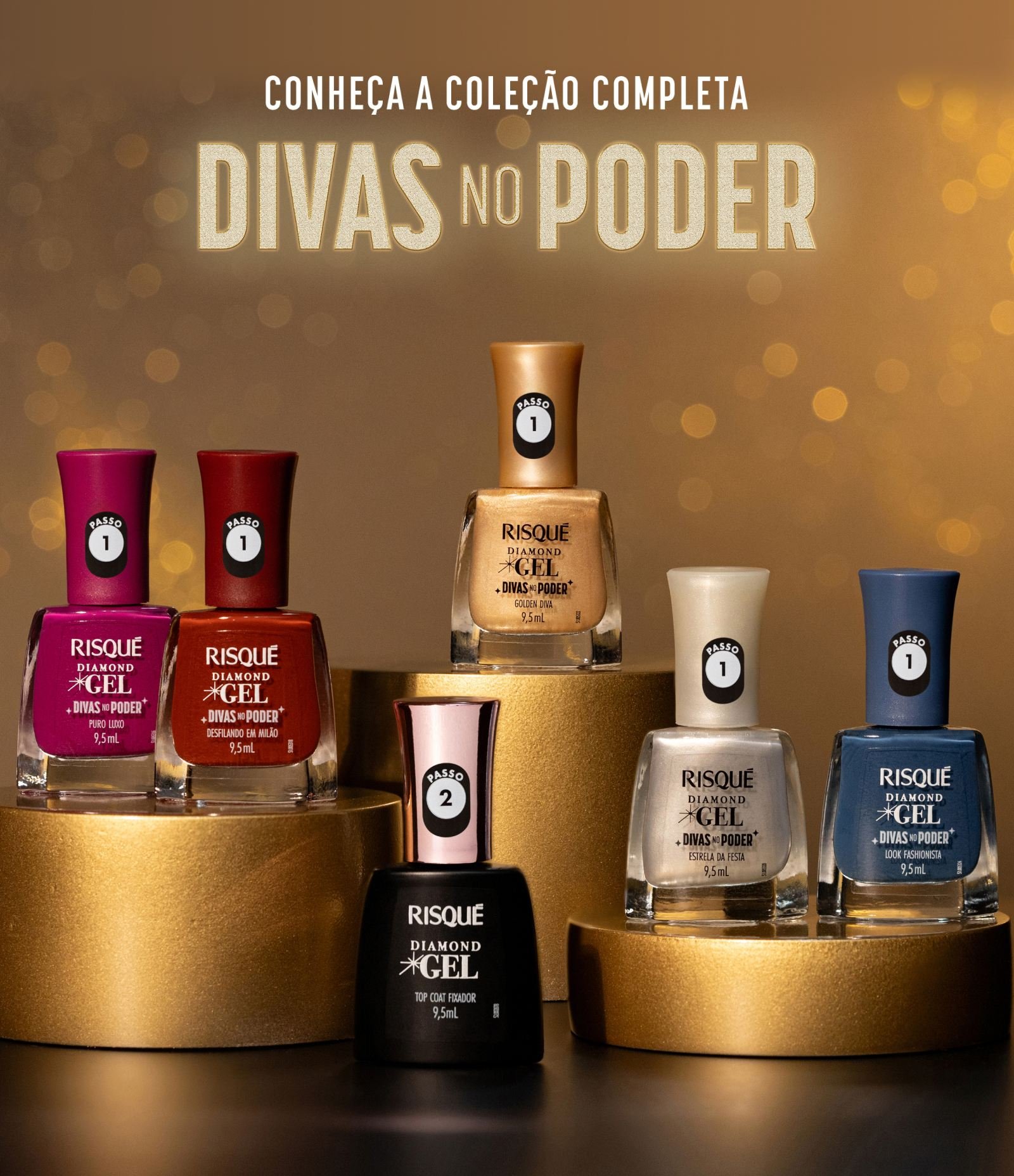Esmalte Risqué Diamond Gel Divas no Poder Golden Diva