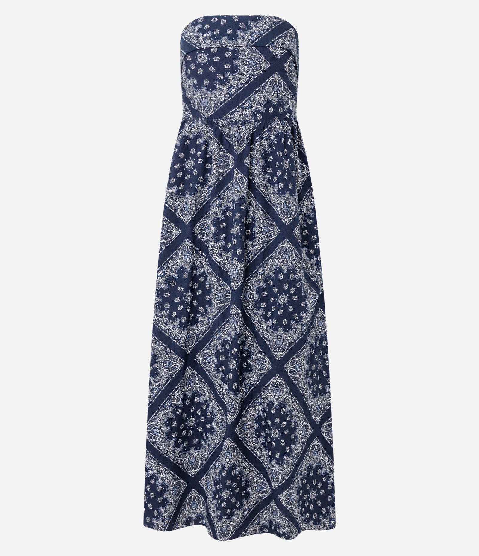 Vestido Longo em Tricoline com Estampa Paisley Azul