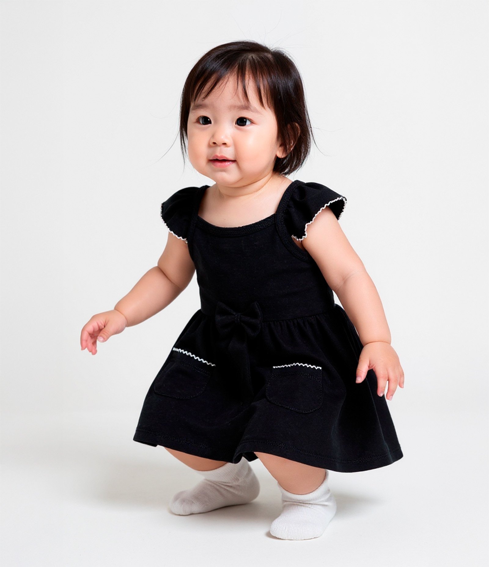 Vestido Body Infantil com Bolsos e Detalhes Contrastantes - Tam 0 a 18 ...
