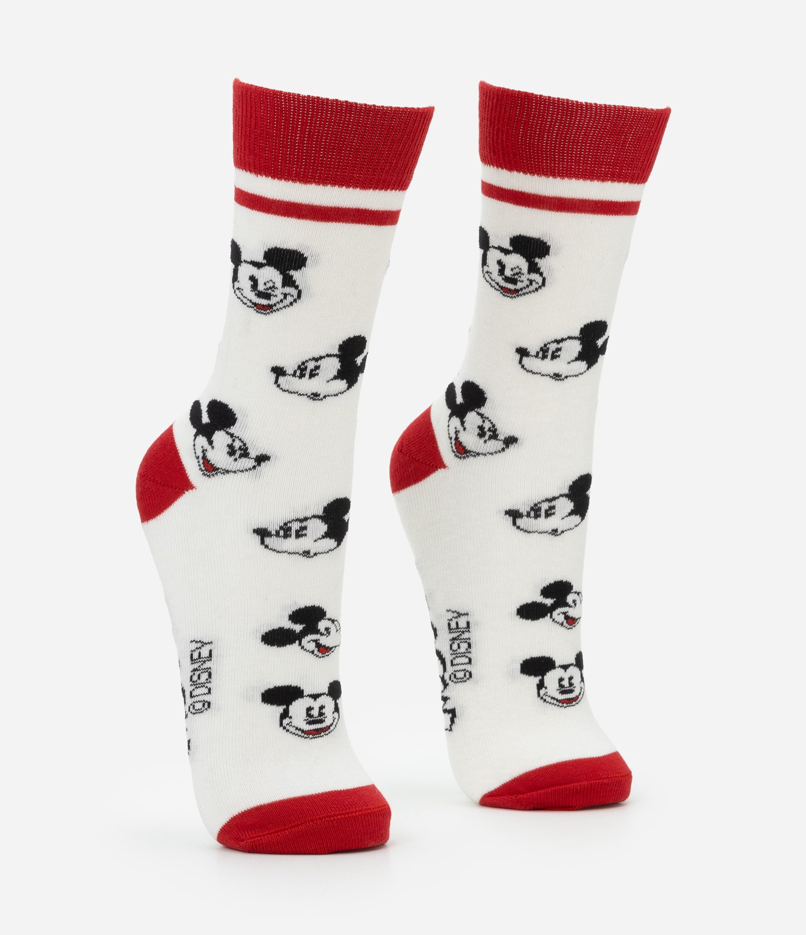 Meia Cano Alto em Algodão com Estampa Mickey Mouse Branco