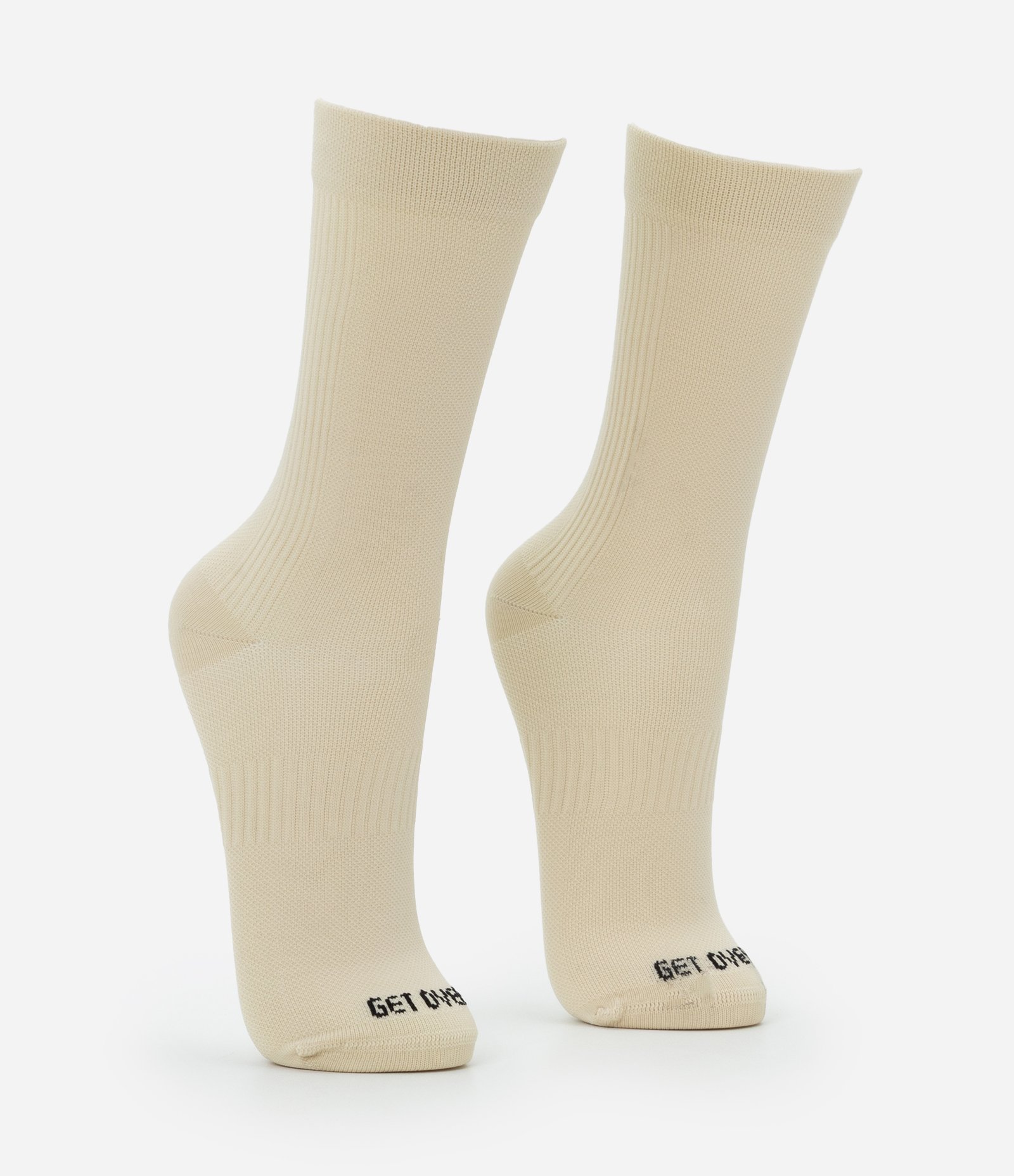Meia Esportiva em Poliamida com Cano Alto e Textura Bege